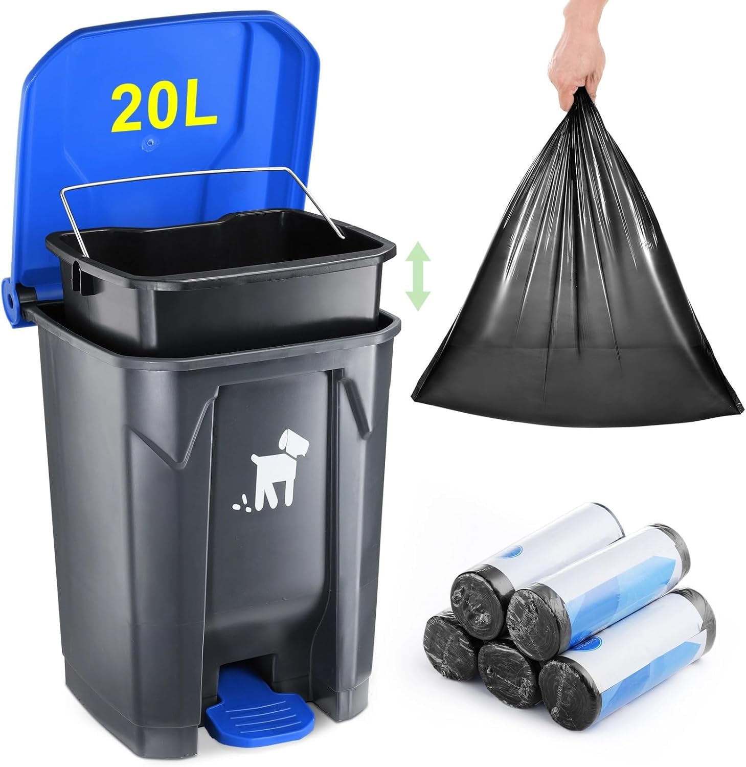 Dog Poop Trash Can Outside, 20L Pet Waste Container with Removable ...