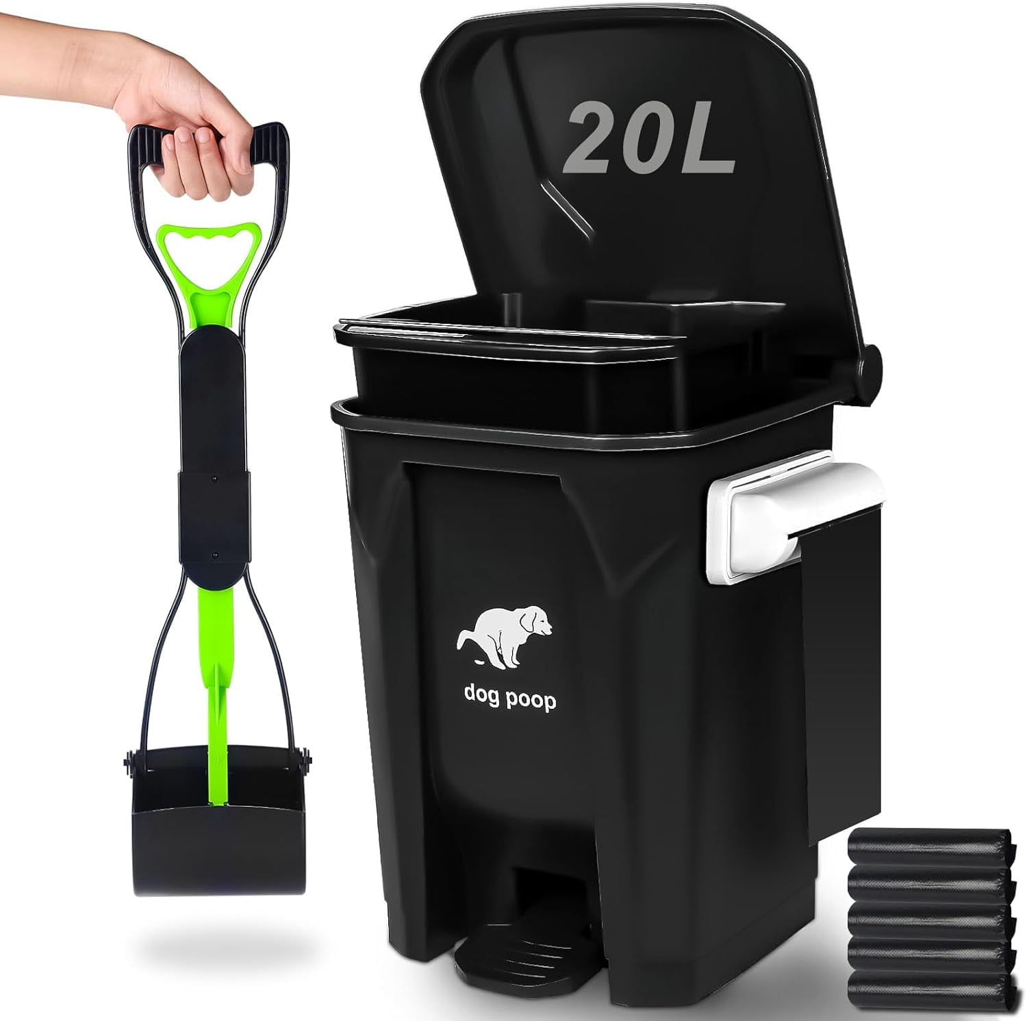 Dog Poop Trash Can Outside with Foldable Pooper Scooper, 20L/5Gallon ...