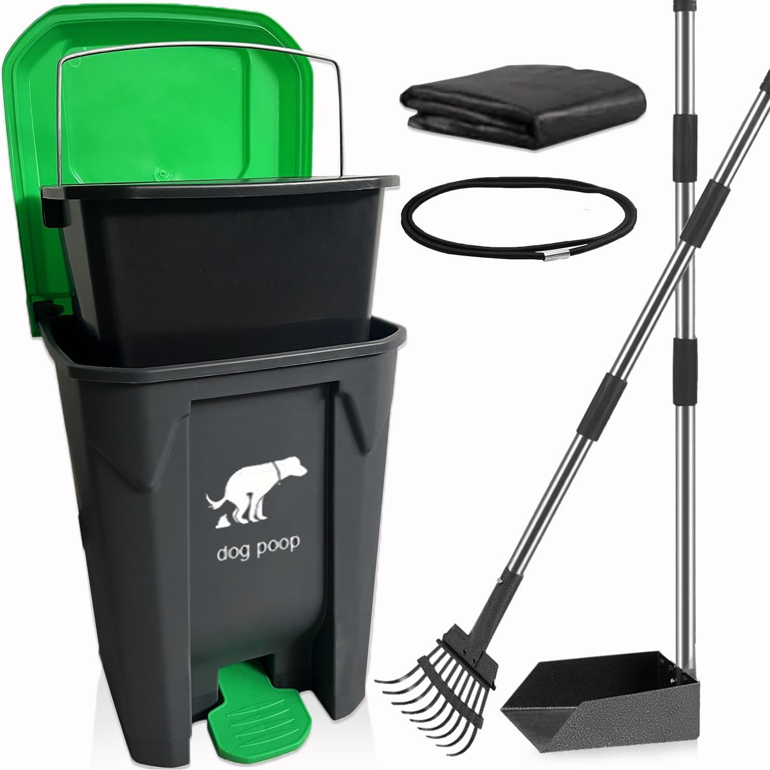 Dog Poop Trash Can Outside - One-Stop Solution Pooper Scooper Set - 20L ...