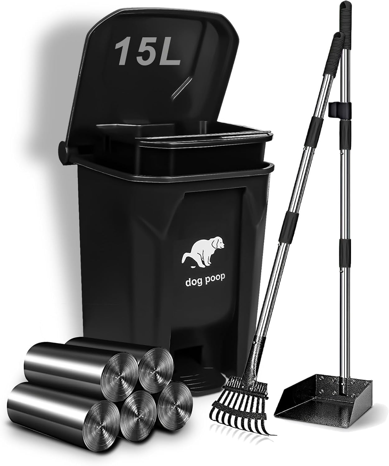 Dog Poop Trash Can Outside with Pooper Scooper, 15L/4Gal Dog Waste ...