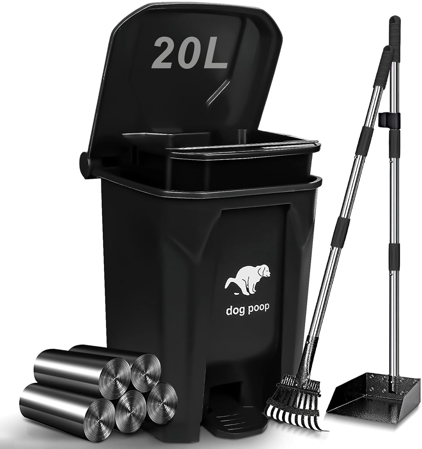 Dog Poop Trash Can Outside with Pooper Scooper, 20L/5Gal Dog Waste ...