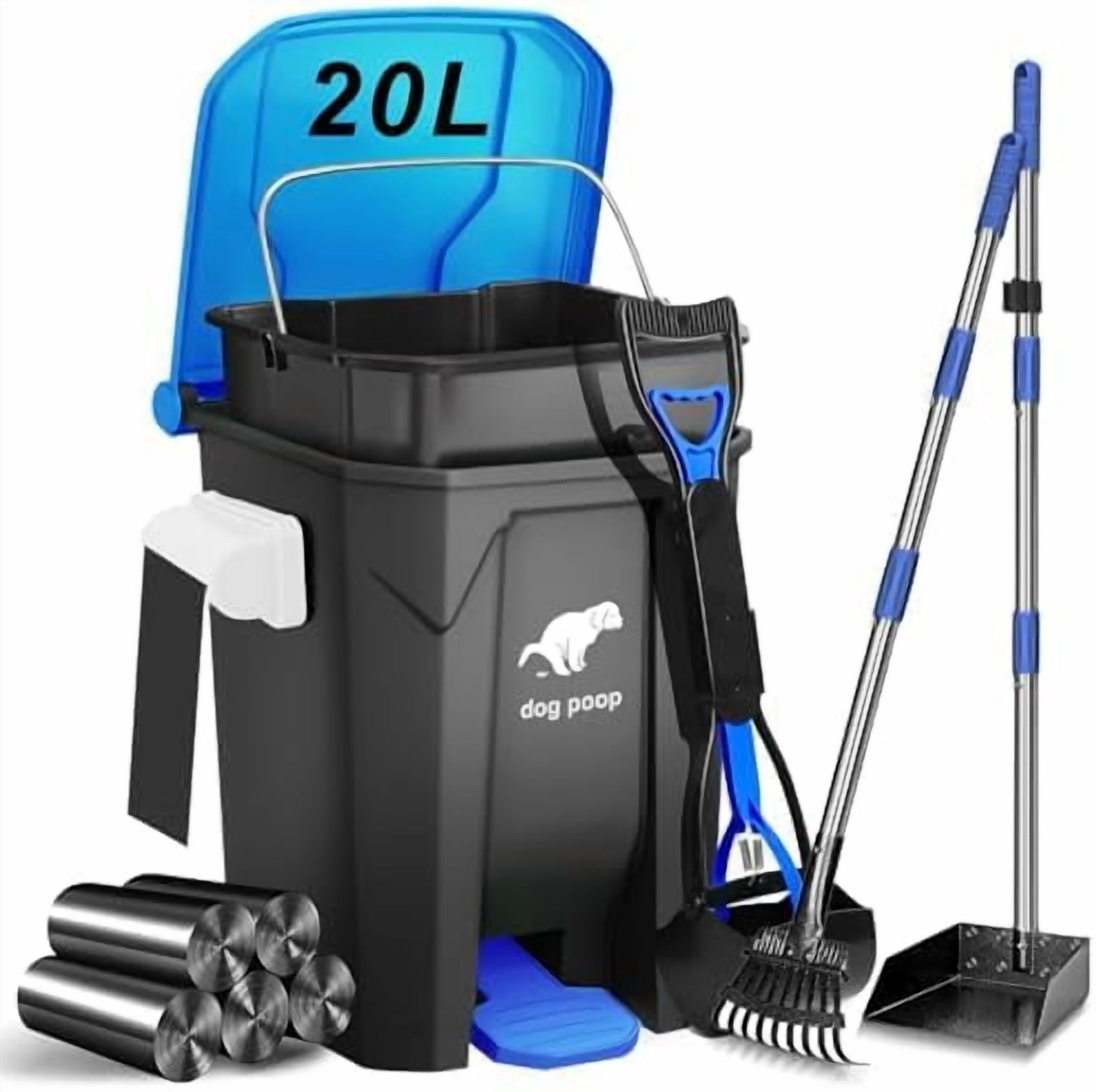 Dog Poop Trash Can Outside with Pooper Scooper and Metal Rake & Tray ...