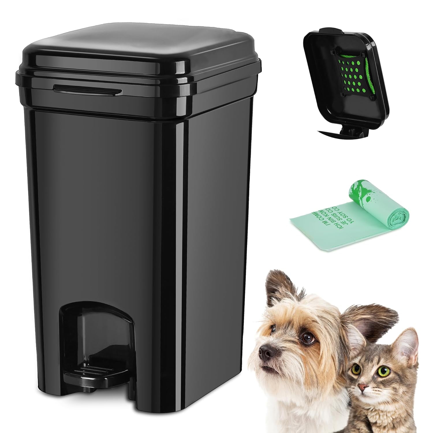 Dog Poop Trash Can & Portable Cat Litter Disposal, All-Black ABS ...