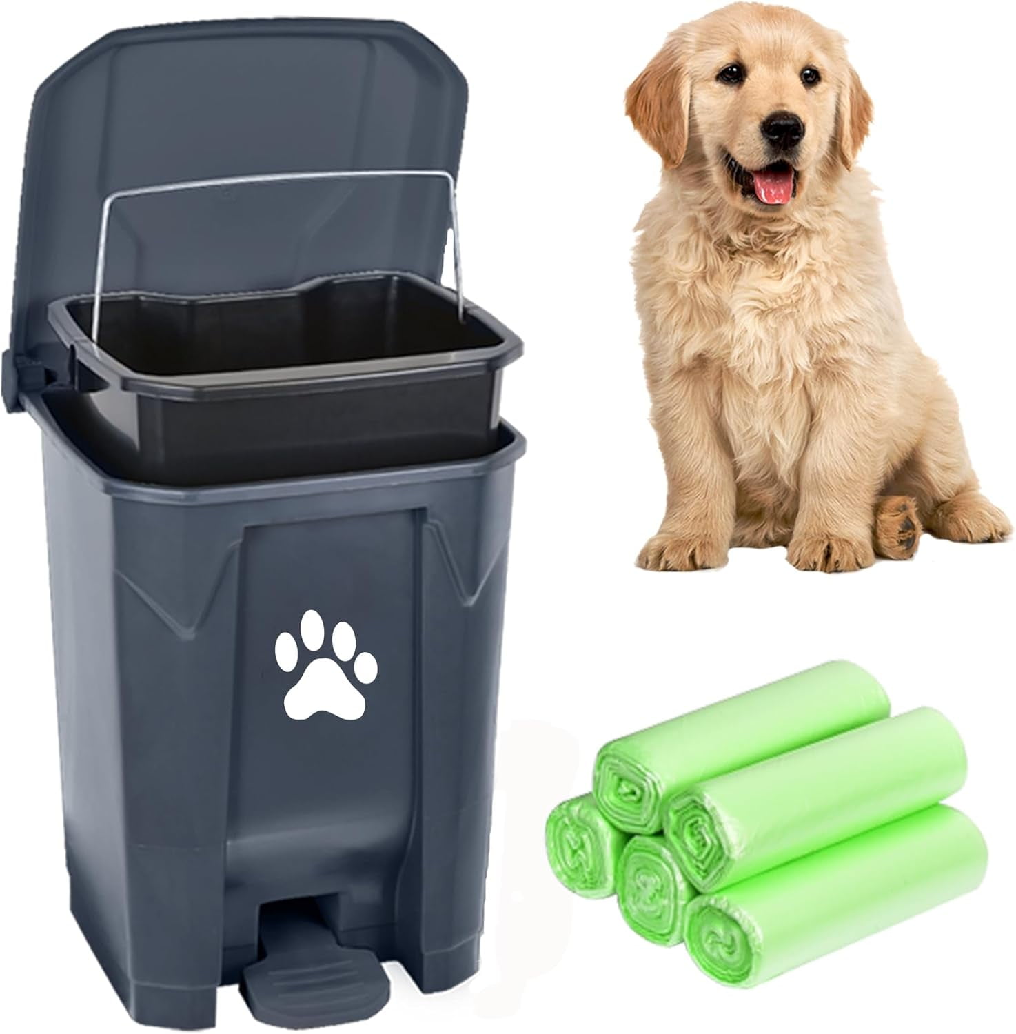 Dog Poop Trash Can for Outdoors, Dog Waste Trash Can for Yard Garden Home with Lid Removable ...