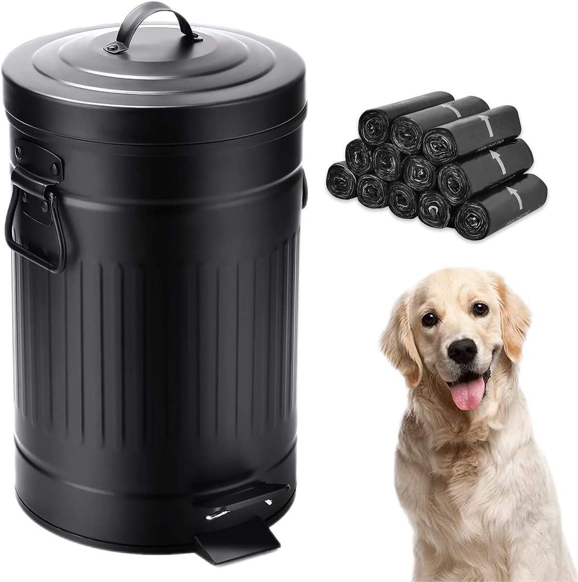 Dog Poop Trash Can with Lid for Outdoors，12-Liter Trash Can with 180PCS ...