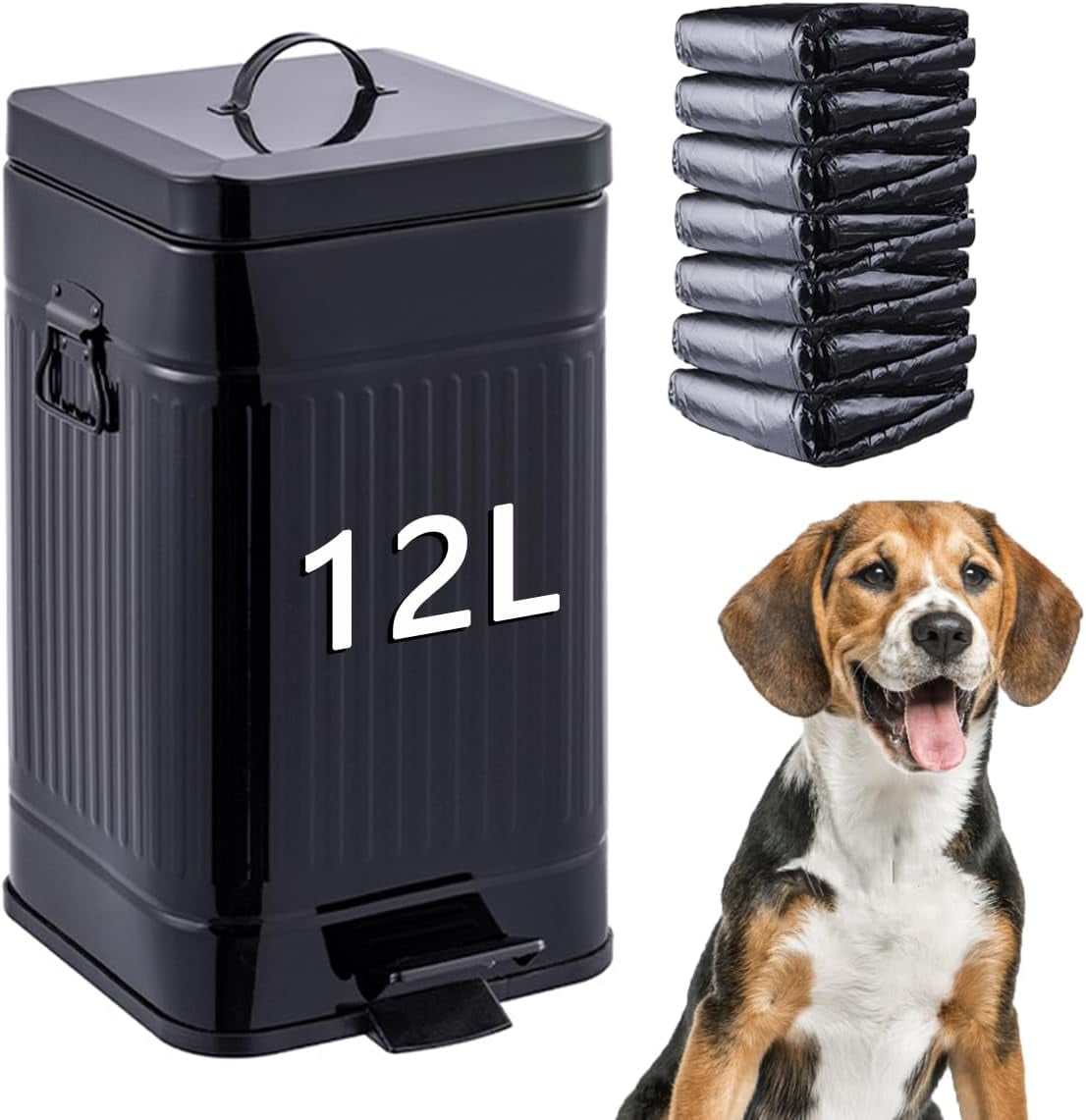 Dog Poop Trash Can with Lid for Outdoors，12-Liter Trash Can with 200PCS ...