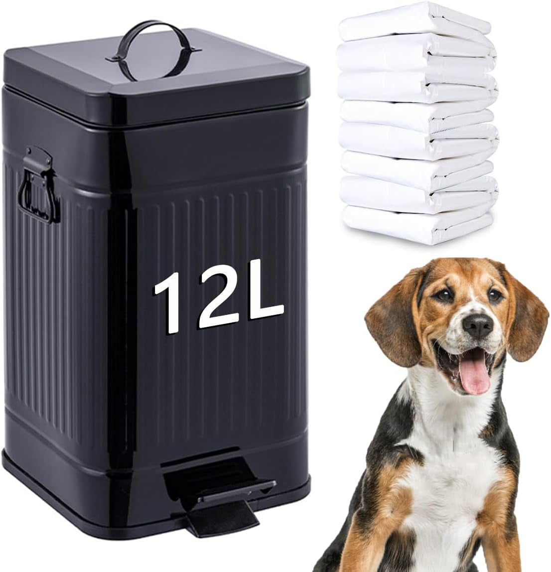 Dog Poop Trash Can with Lid for Outdoors，12-Liter Trash Can with 200PCS ...