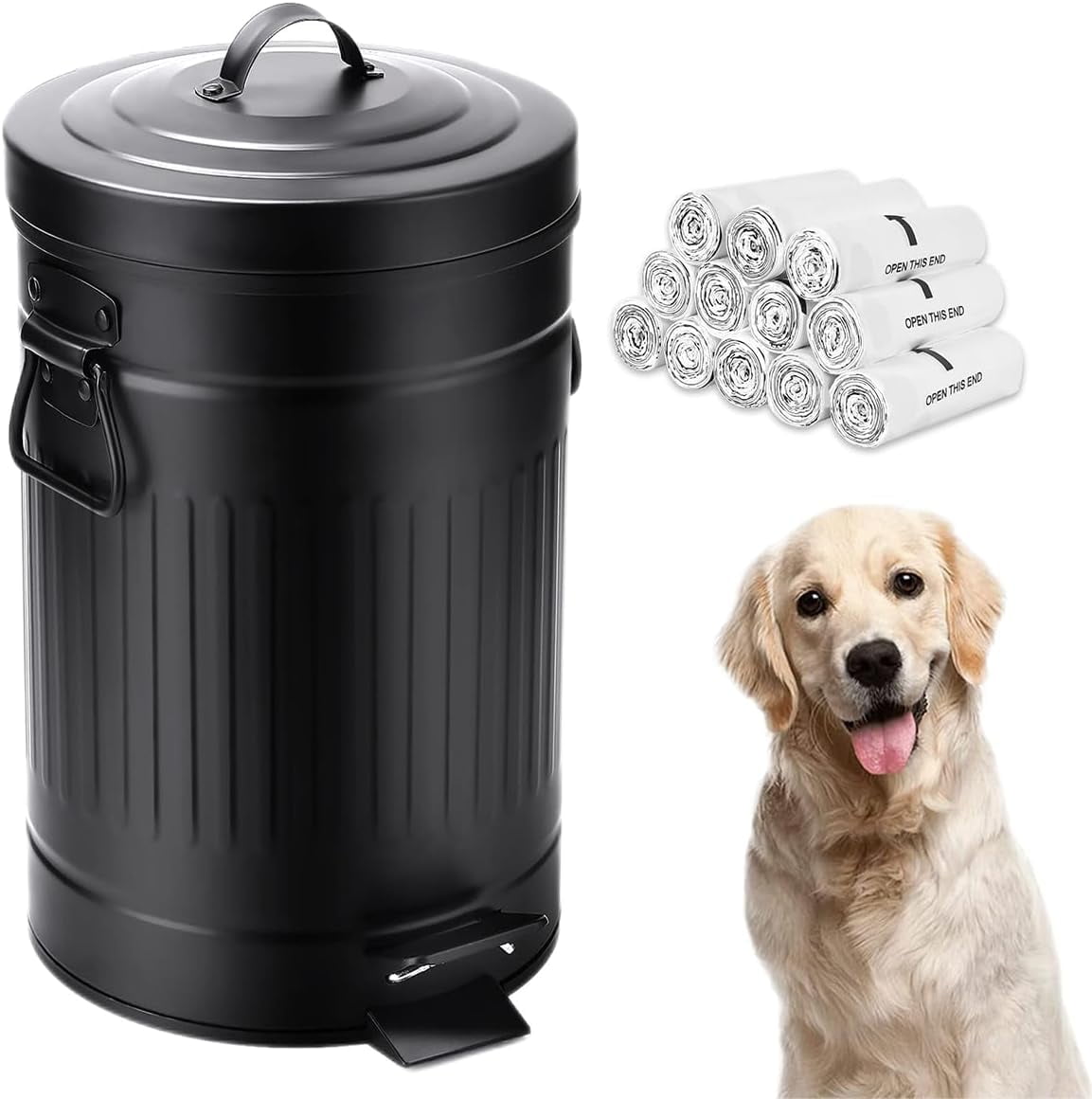 Dog Poop Trash Can with Lid for Outdoors，12-Liter Trash Can with 200PCS ...