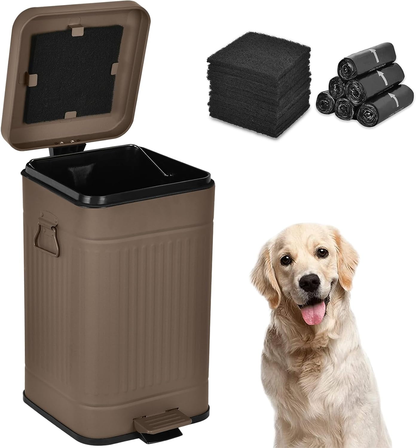 Dog Poop Trash Can with Lid for Outdoors，3.2 Gallon Trash Can with ...