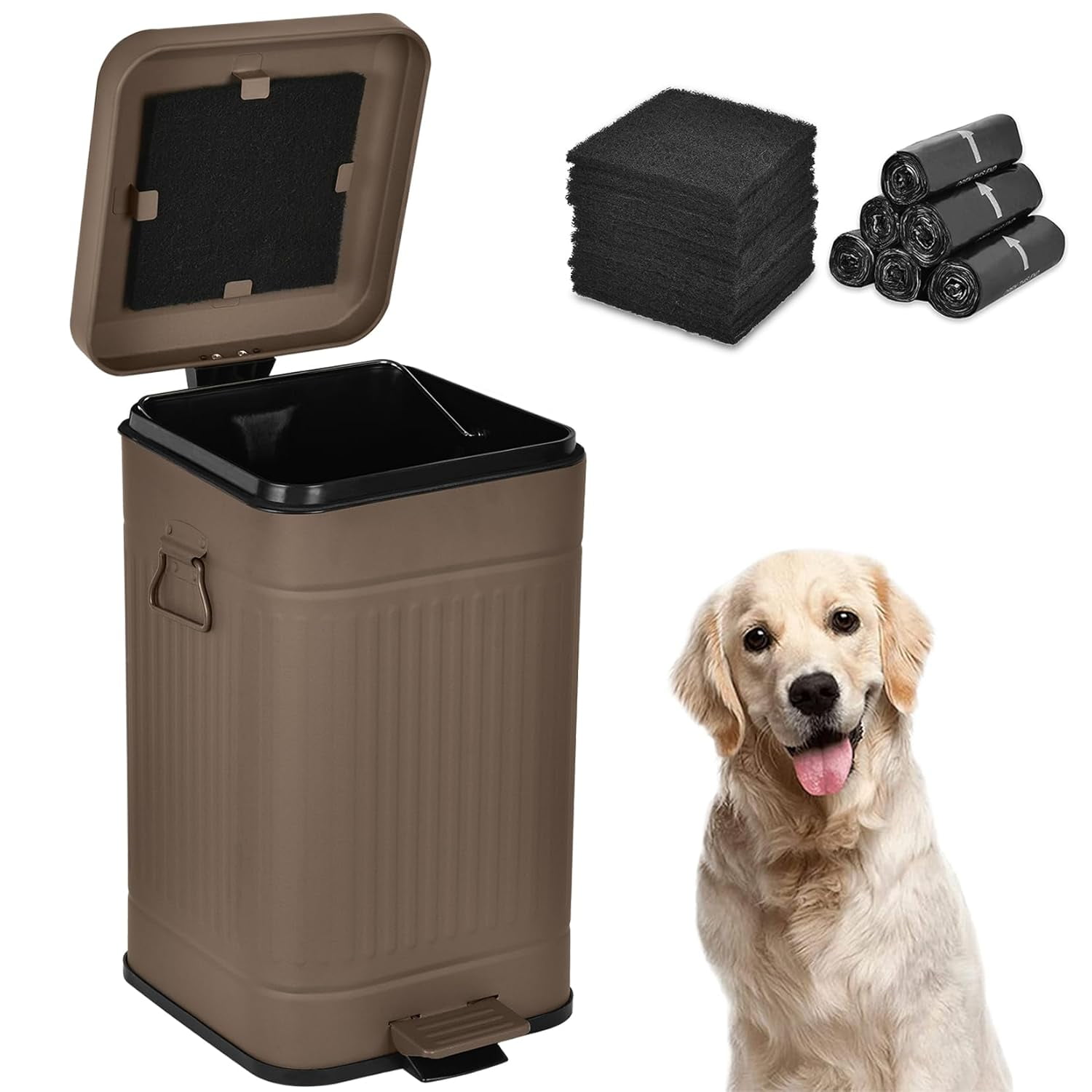 Dog Poop Trash Can with Lid for Outdoors，3.2 Gallon Trash Can with ...