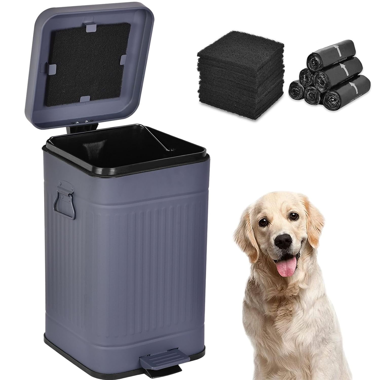 Dog Poop Trash Can with Lid for Outdoors，3.2 Gallon Trash Can with ...