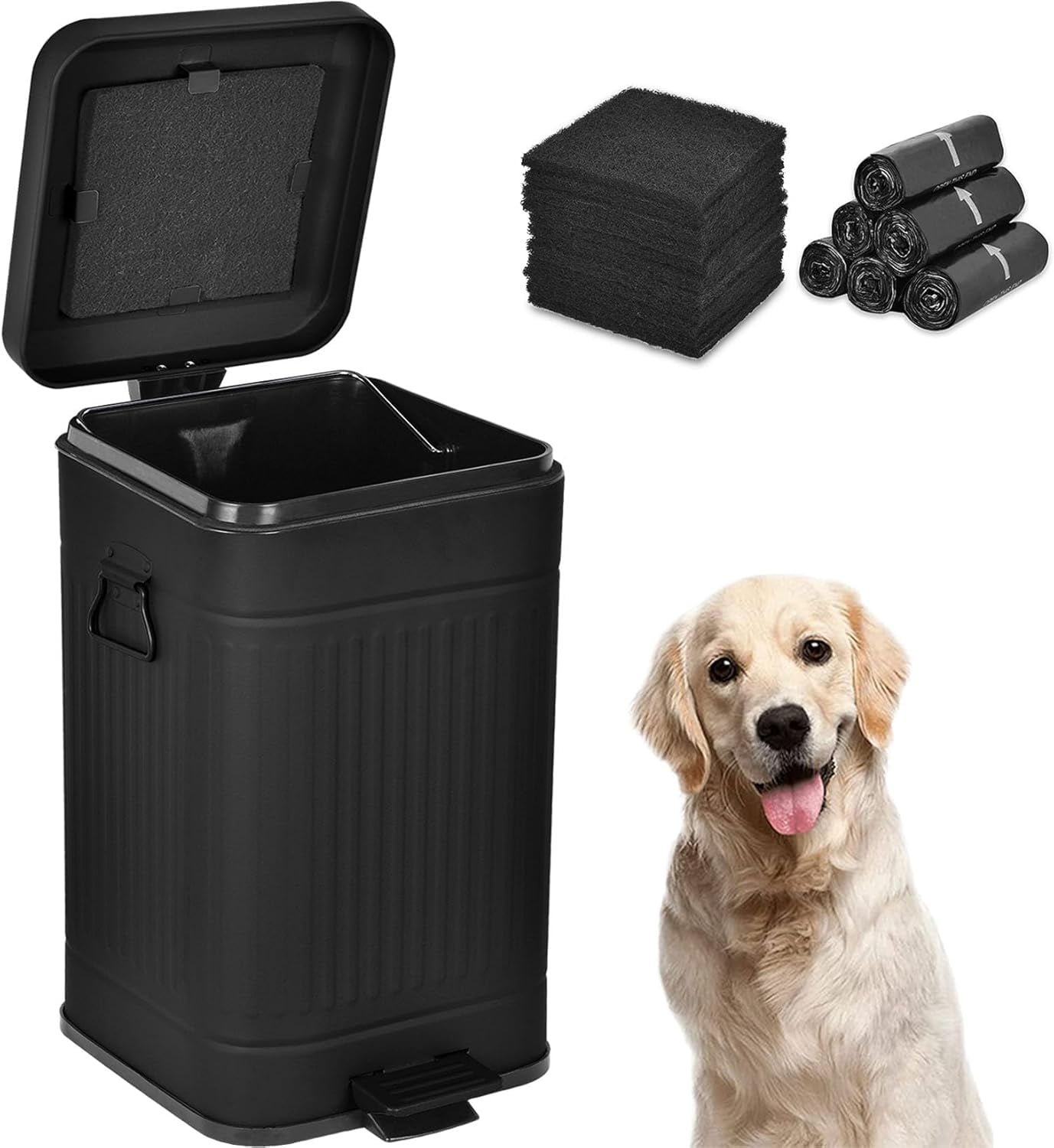 Dog Poop Trash Can with Lid for Outdoors，3.2 Gallon Trash Can with ...
