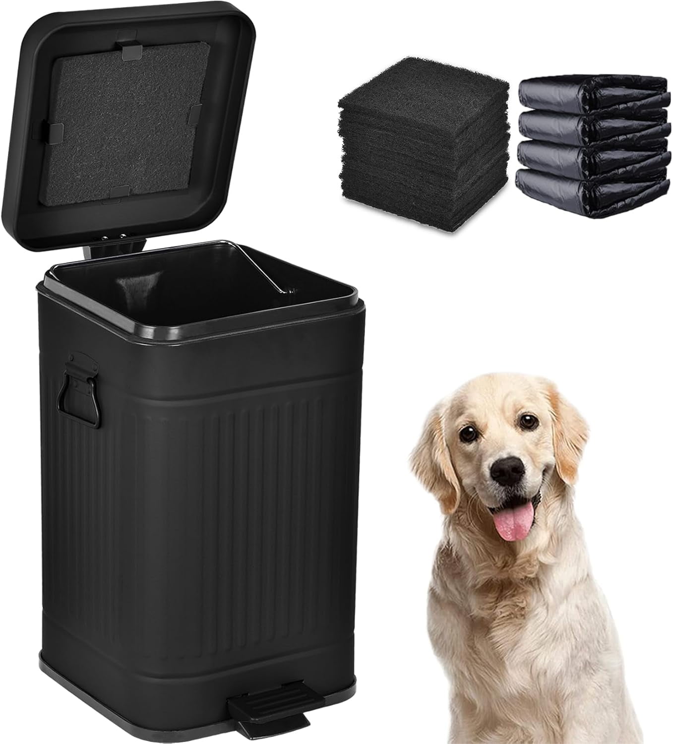 Dog Poop Trash Can with Lid for Outdoors，3.2 Gallon Trash Can with ...
