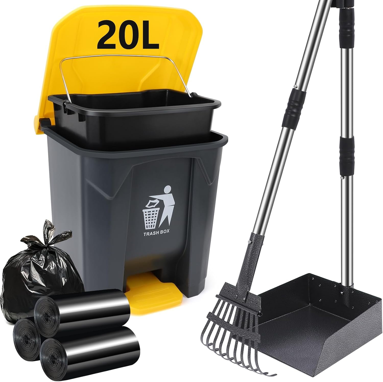 Dog Pooper Scooper, 20L Large Dog Poop Trash Can Outside with Removable ...