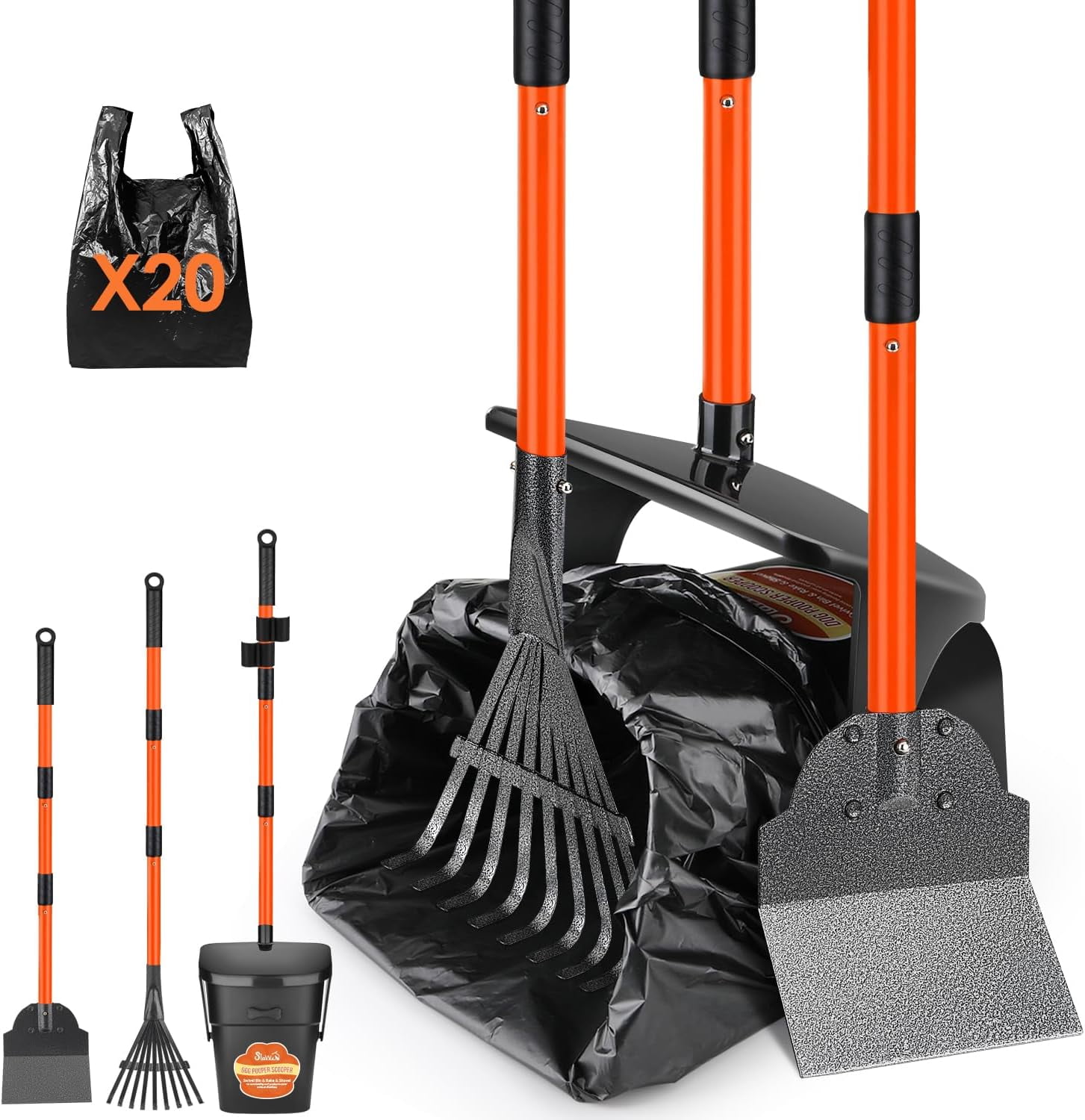 Dog Pooper Scooper - 37.4" Long Handle Adjustable Metal Swivel Bin ...