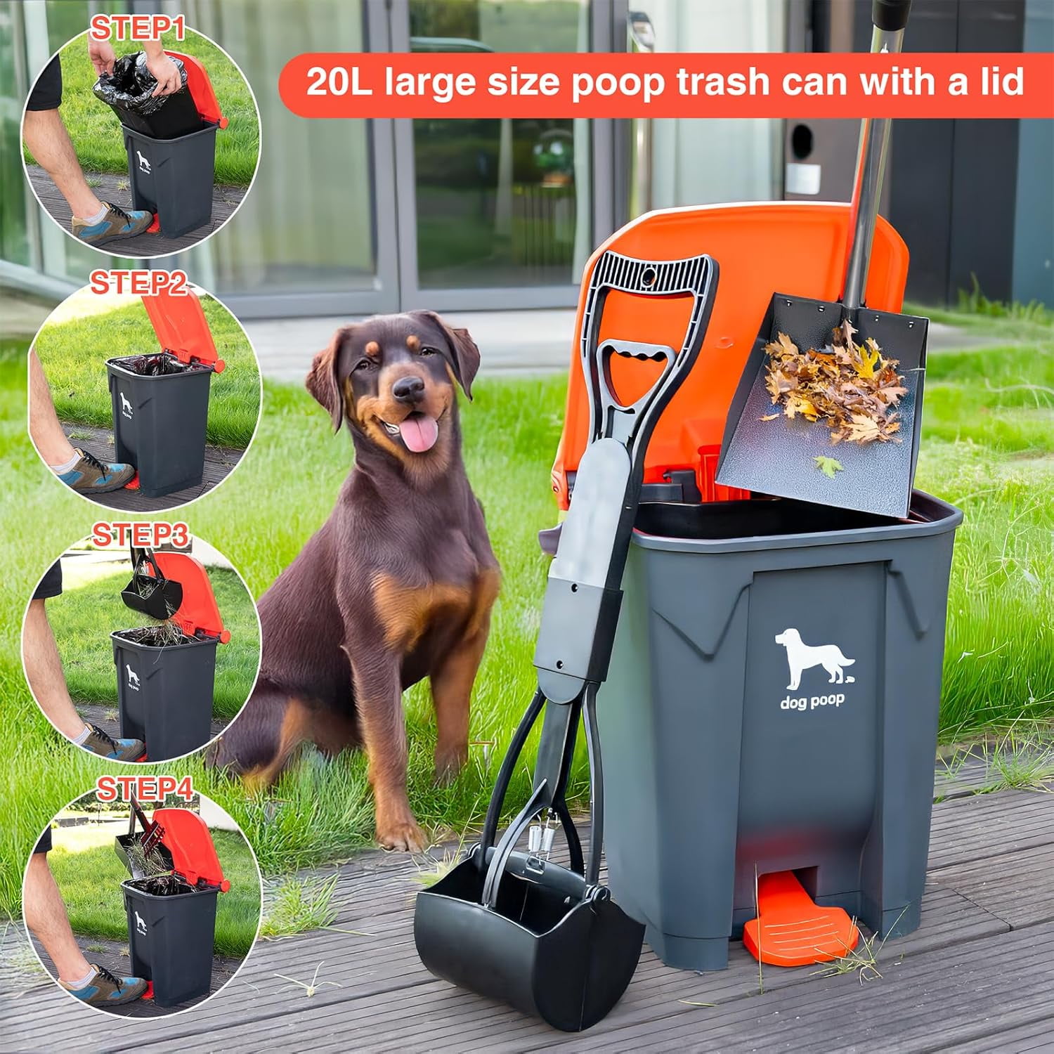 Dog Pooper Scooper, 7Pcs Set Poop with Removable Inner Bucket, Long ...