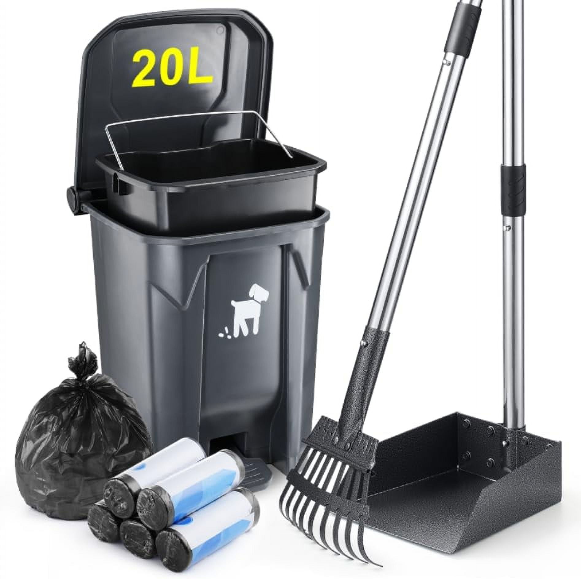 Dog Pooper Scooper, Dog Poop Trash Can Set with Removable Inner Bucket ...
