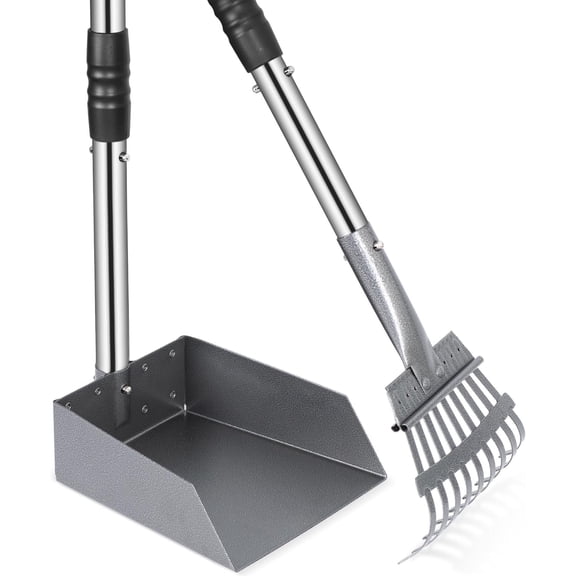 Dog Poop Tray and Rake Set, Dog Pooper Scooper with Long Adjustable ...