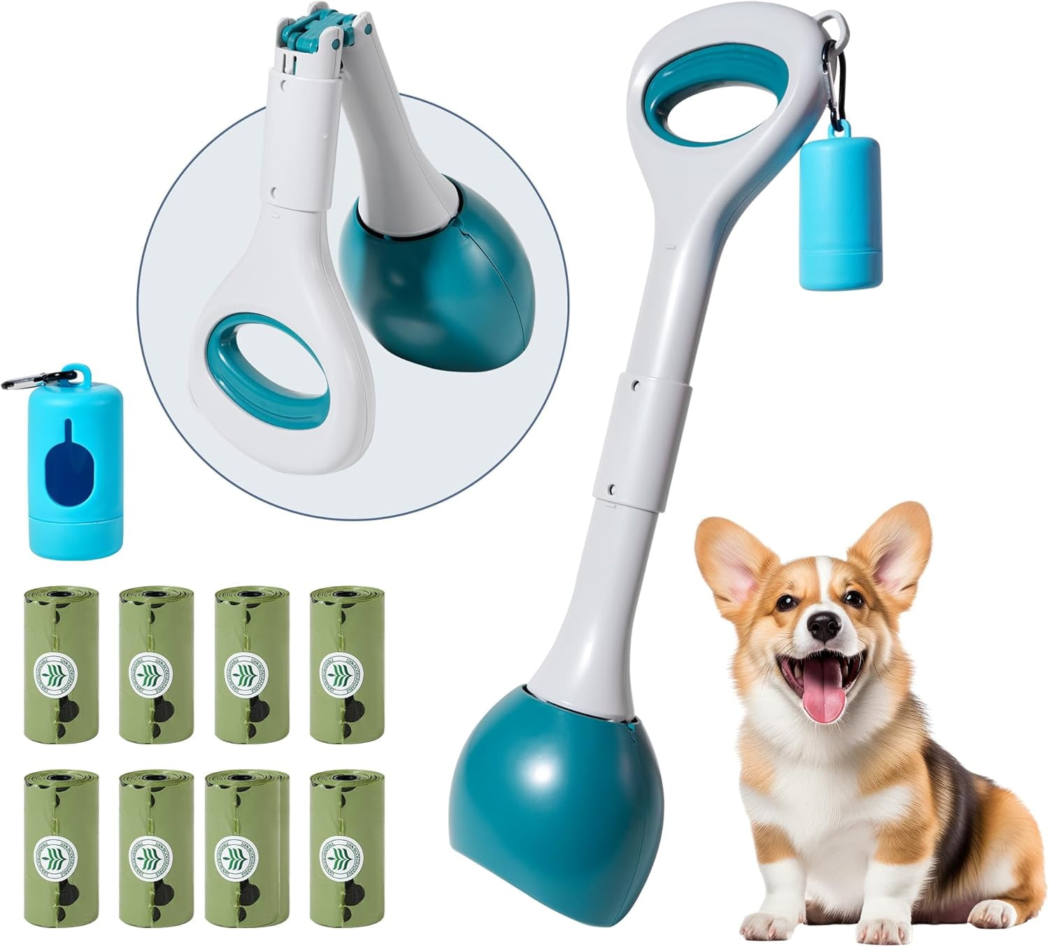 Dog Pooper Scooper Portable with Bag Attachment, One Handed Foldable ...