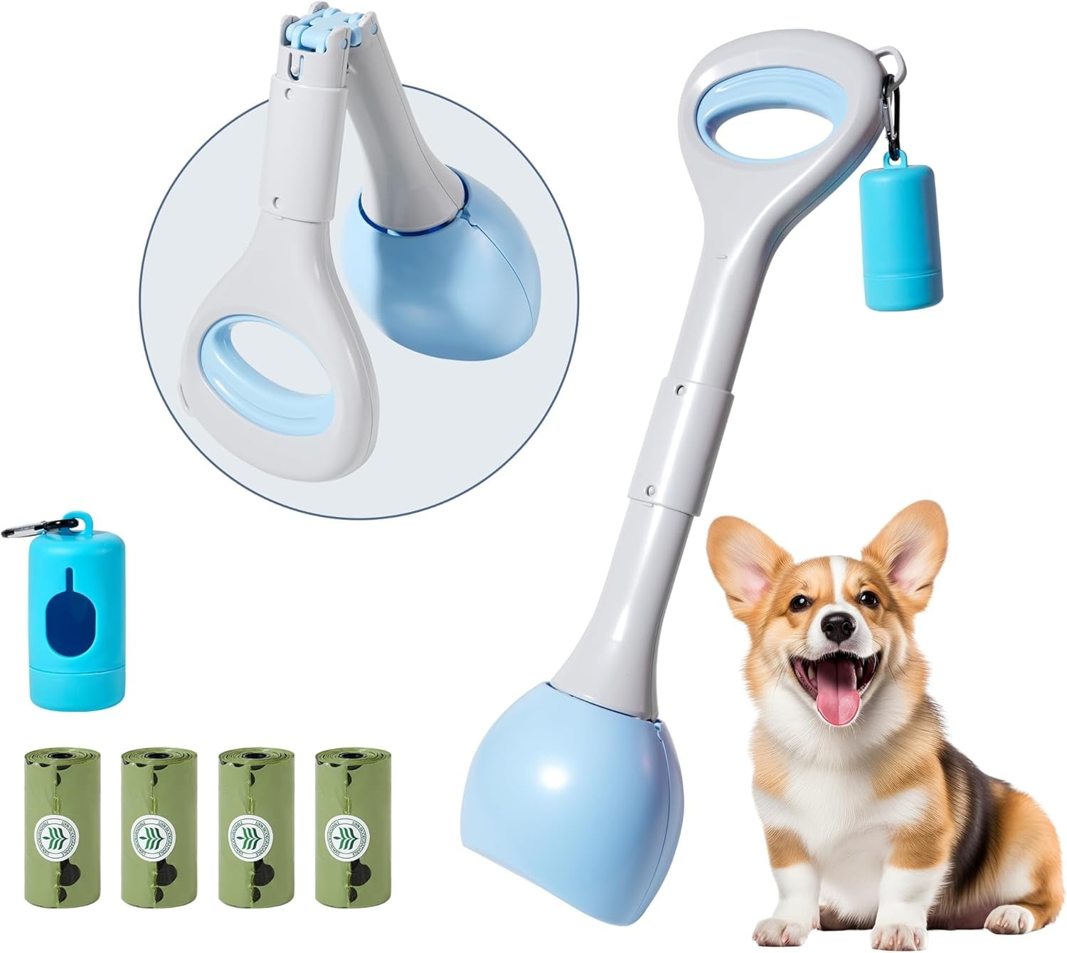 Dog Pooper Scooper Portable with Bag Attachment, One Handed Foldable ...