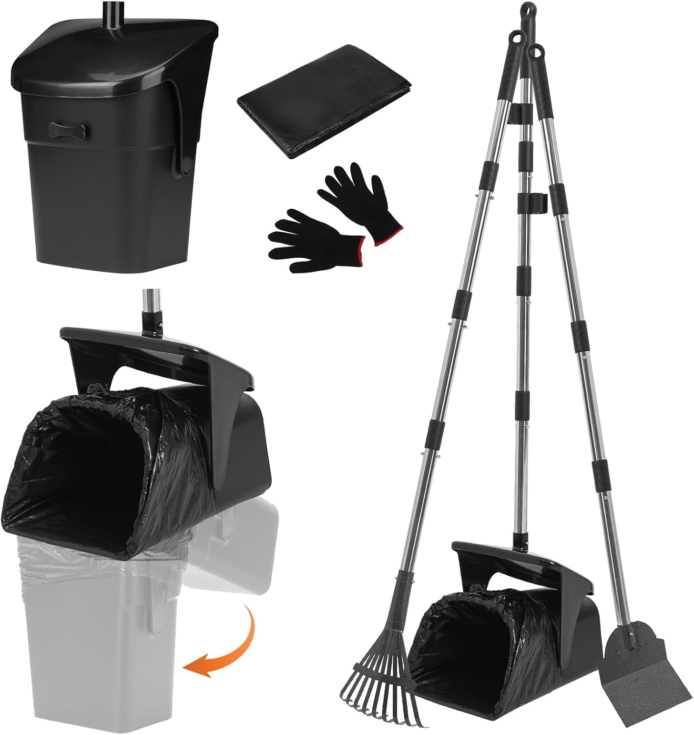 Dog Pooper Scooper for Yard, Dog Poop Trash Can Outside Swivel Bin Rake ...