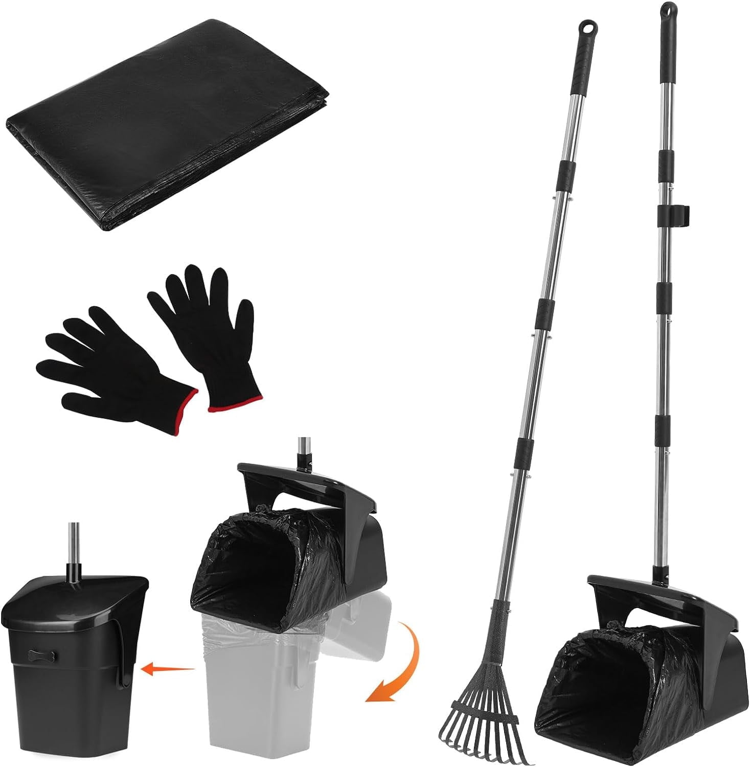 Dog Pooper Scooper for Yard, Dog Poop Trash Can Outside Swivel Bin Rake ...