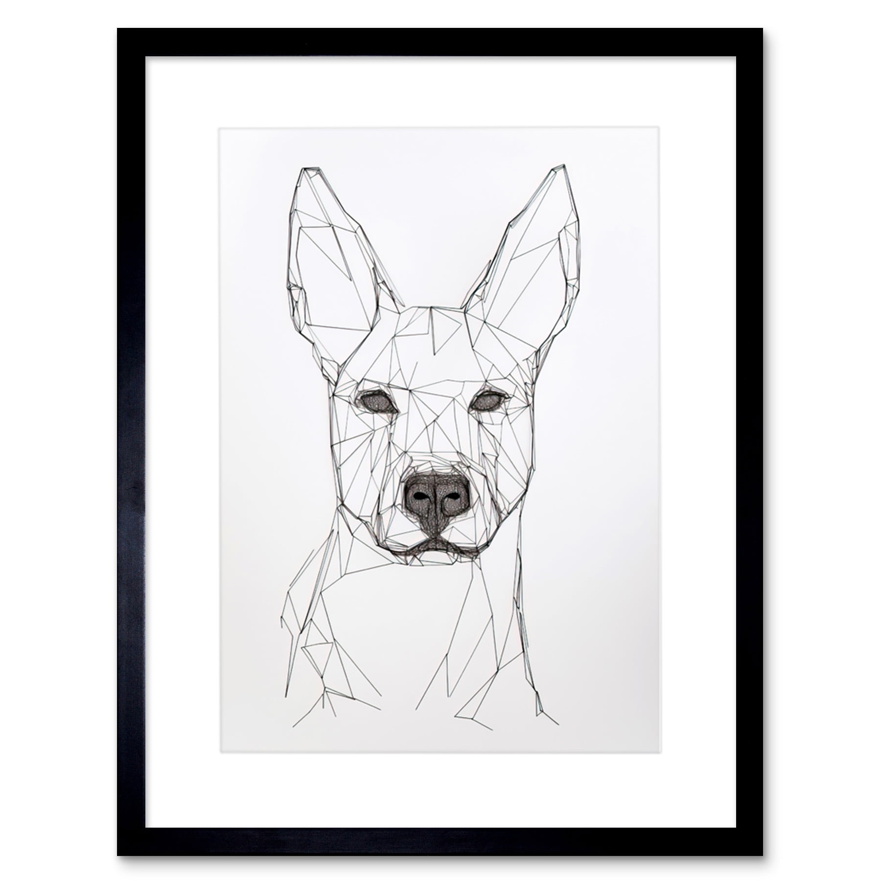 Dog Portrait Minimal Black and White Line Drawing Artwork Framed Wall ...