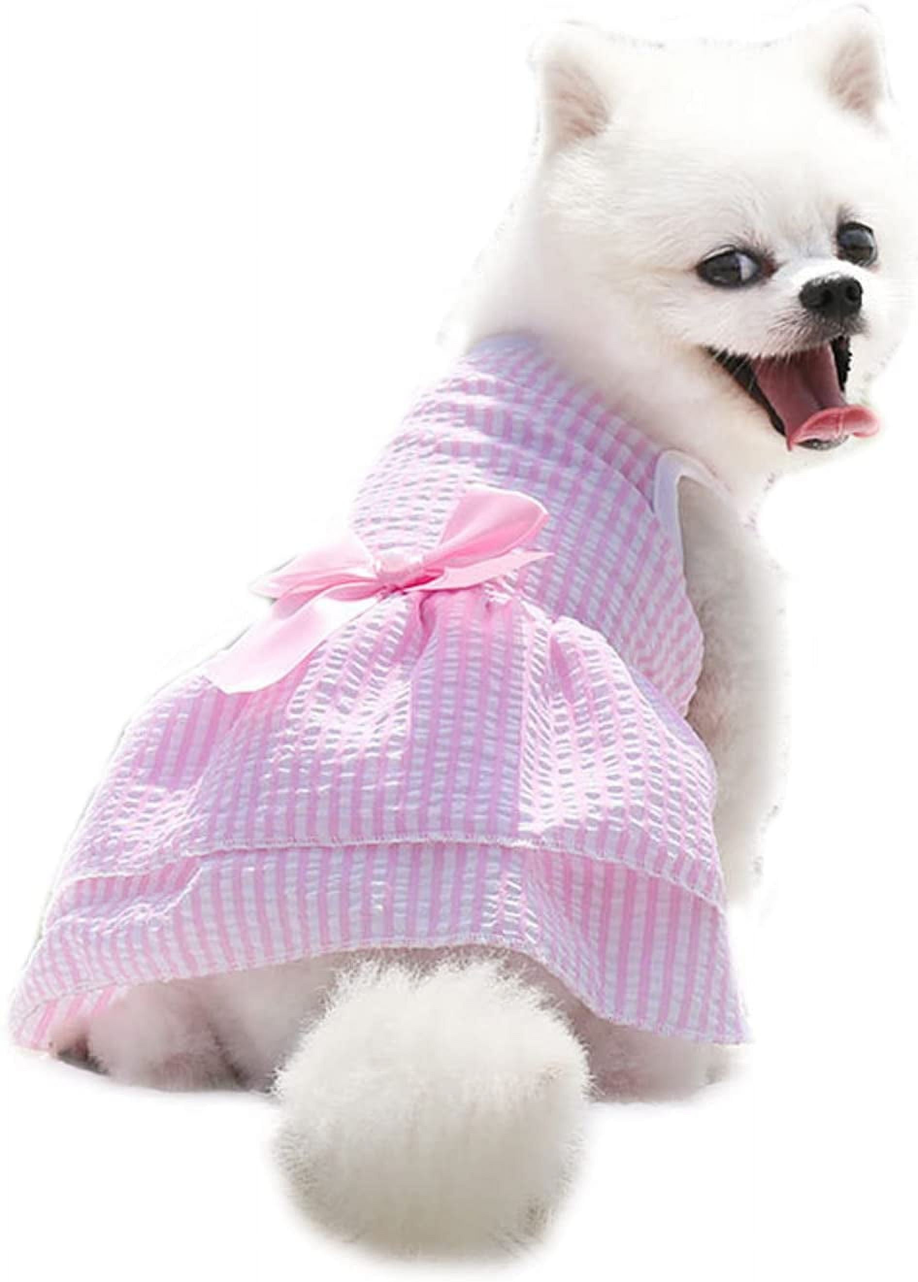 Dog Princess Dress Girl Bowtie Skirt Summer Puppy Plaid Cool Breathable ...