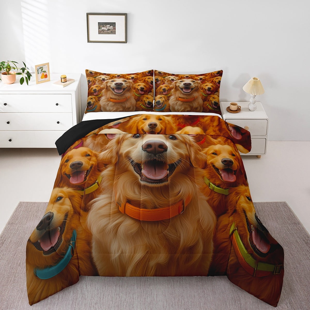Dog Print Comforter Set Full Size Cute Animal Golden Retriever Bedding ...