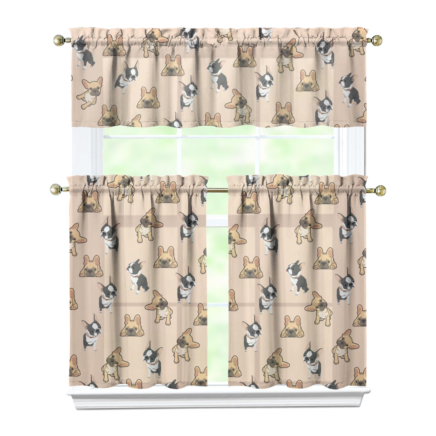 Dog Print Kitchen Curtains 36 Inch Short - 3 Panel Set, Cute Puppy ...