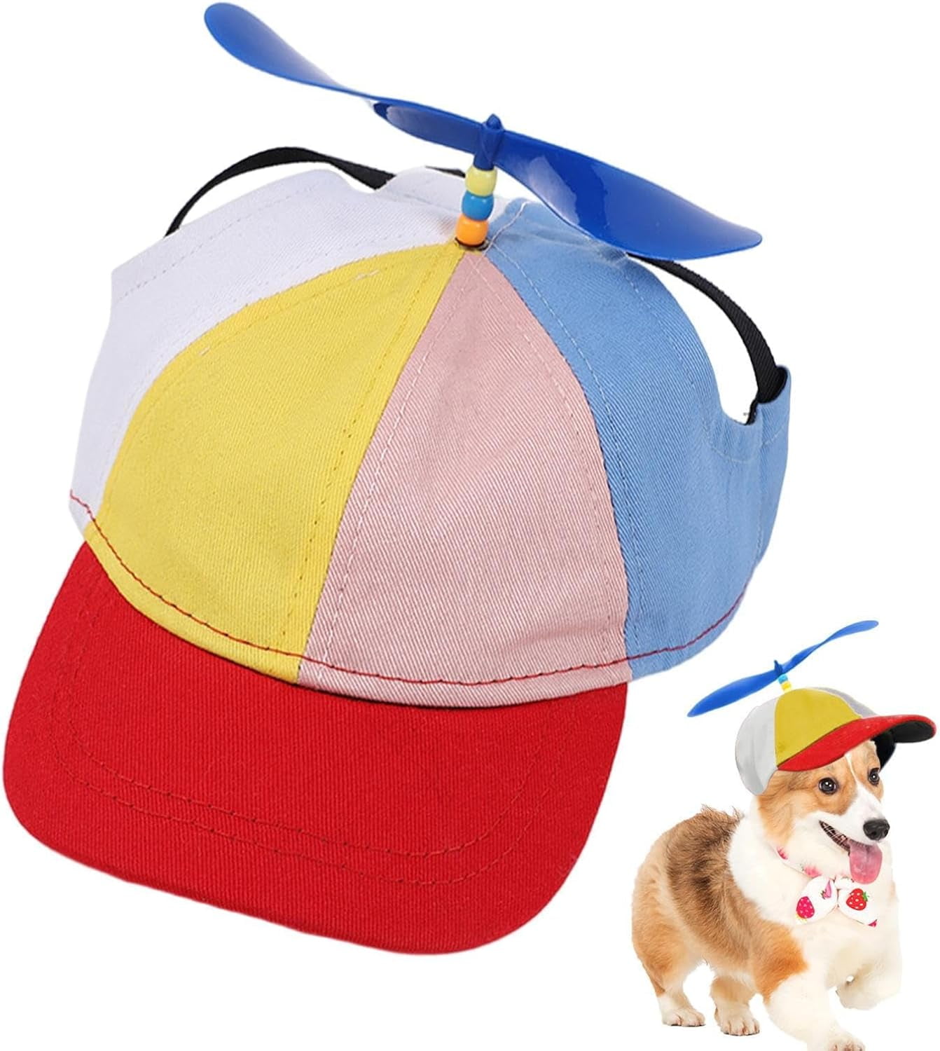 Dog Propeller Hat with Ear Holes – Rainbow Helicopter Top Funny Pet Cap ...
