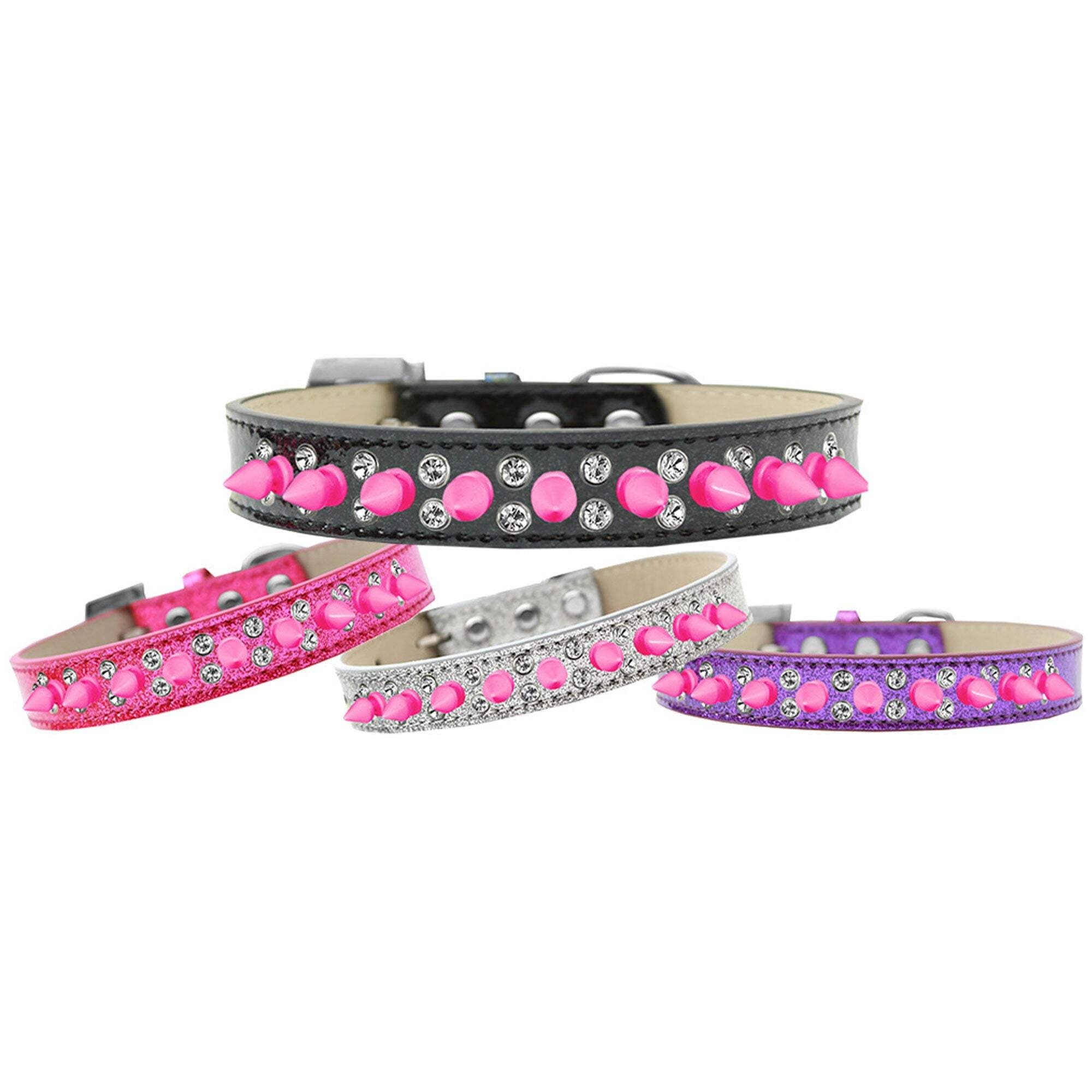 Dog, Puppy and Pet Ice Cream Collar, "Double Crystal Bright Pink Spikes ...