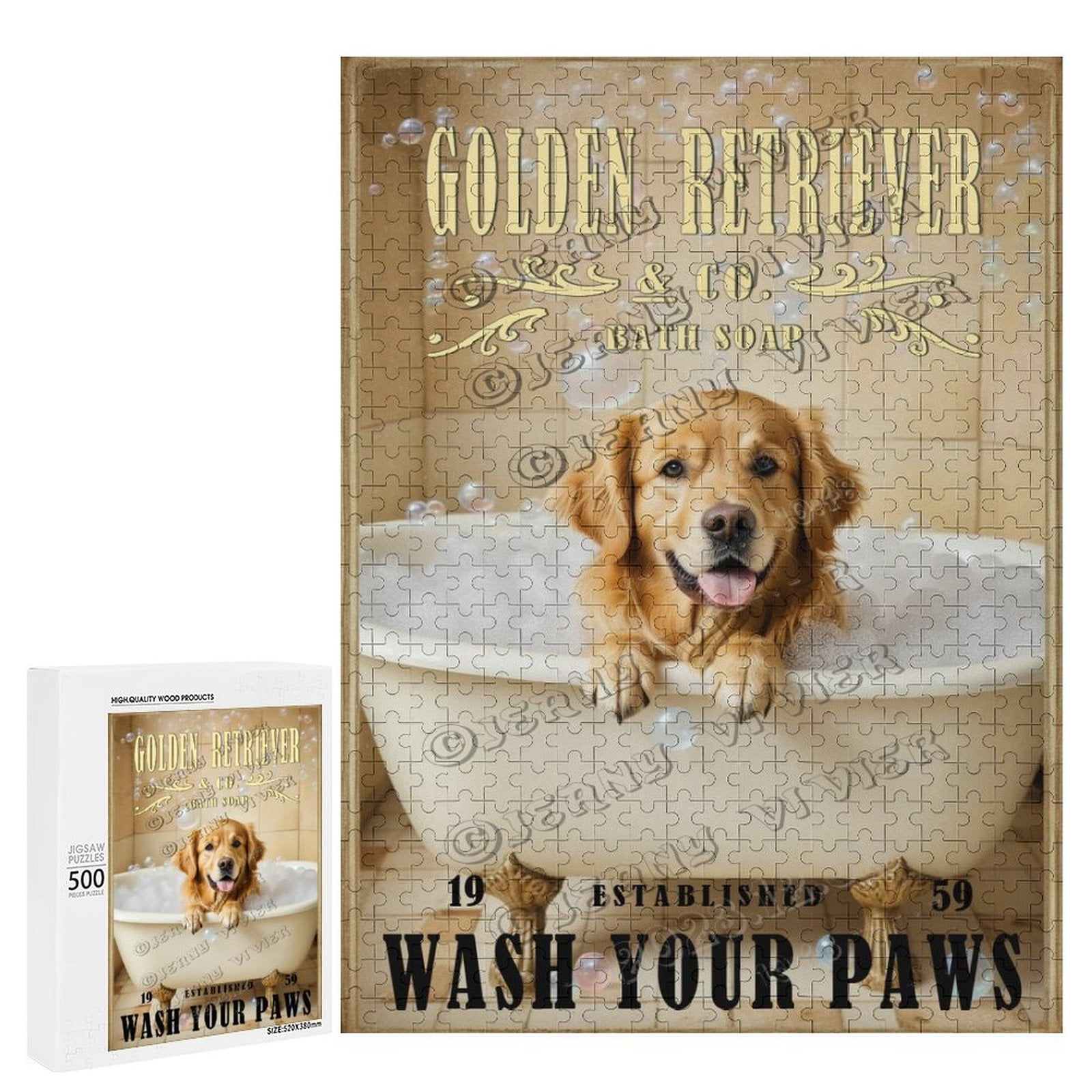 Dog Puzzle for Adults – 500 Piece Wooden Jigsaw Featuring Golden ...