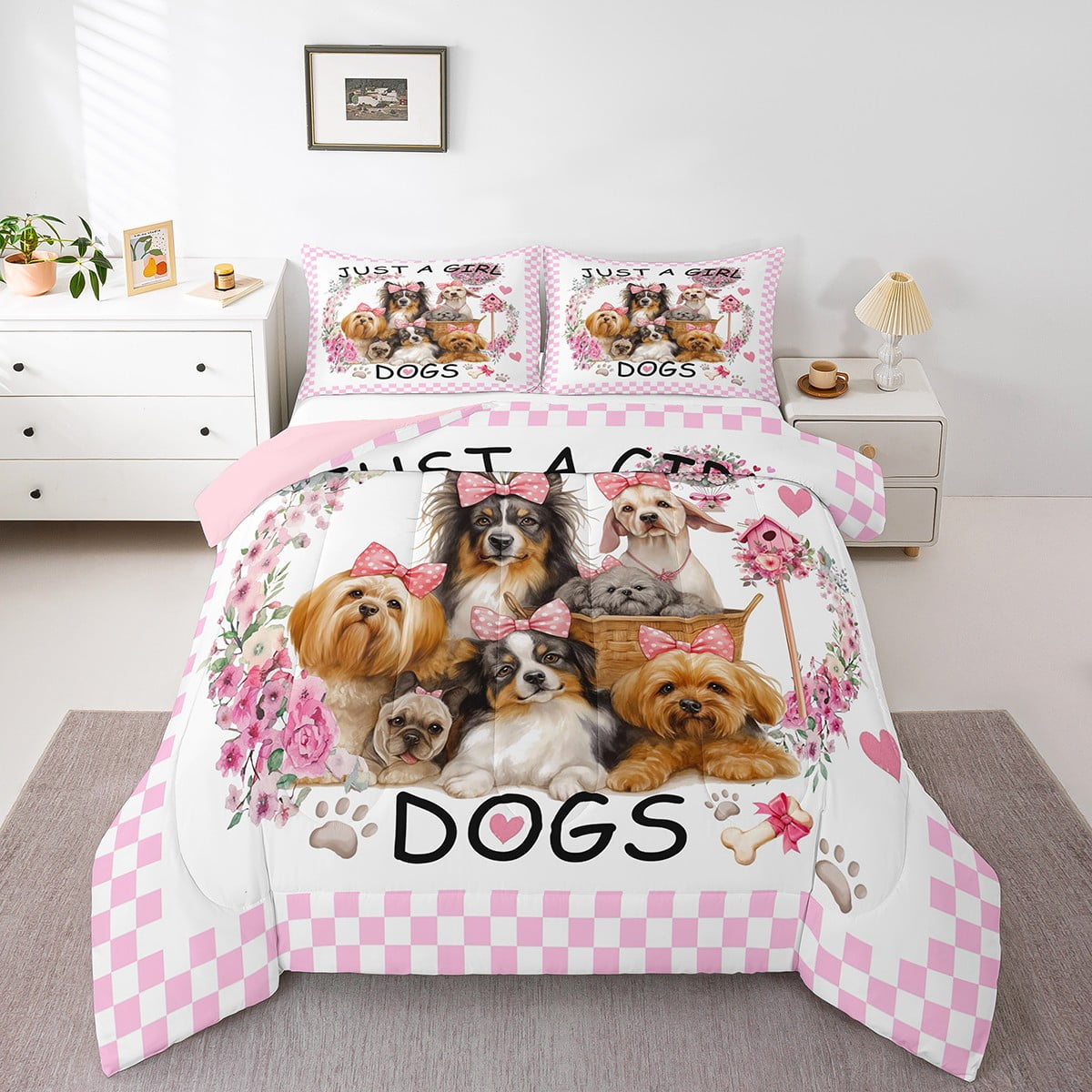 Dog Queen Comforter Set Cute Cartoon Dog Print Bedding Sets for Dog ...