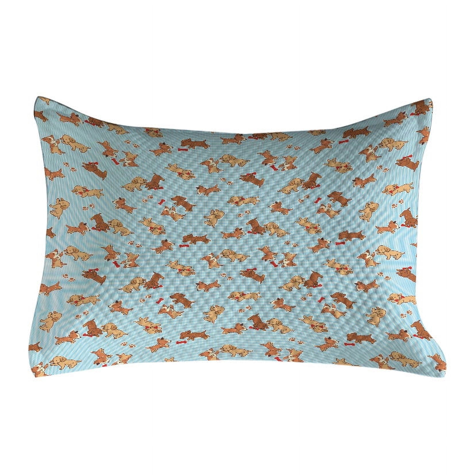 Dog Quilted Pillowcover, Checkered Square Pattern Background Playful ...
