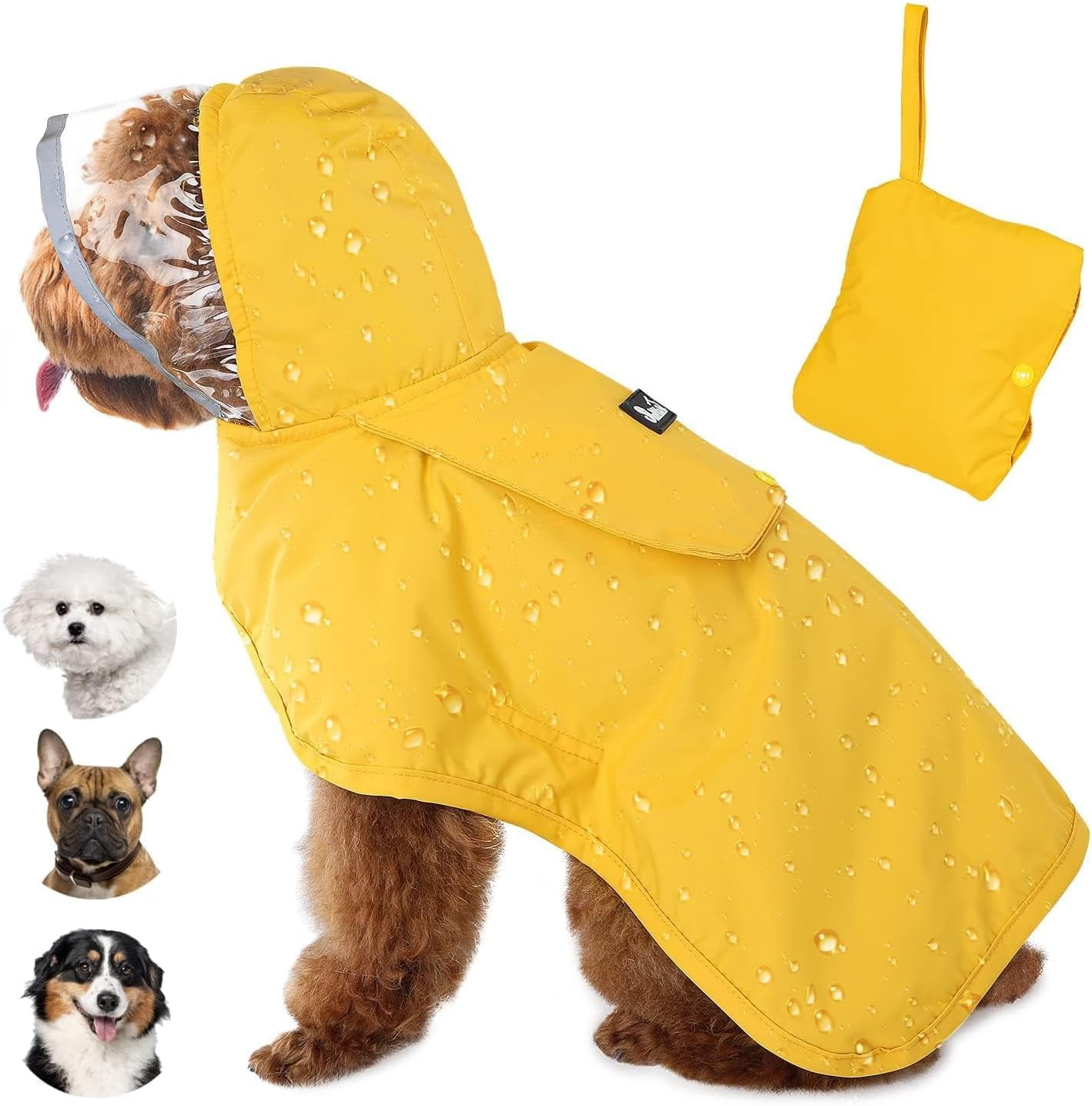 Dog Raincoat, Adjustable Dog Rain Jacket with Clear Hooded Double Layer ...