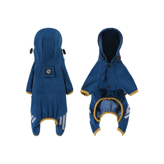 Dog Raincoat with Hood Large Blue Waterproof Reflective Pet Rain Jacket ...