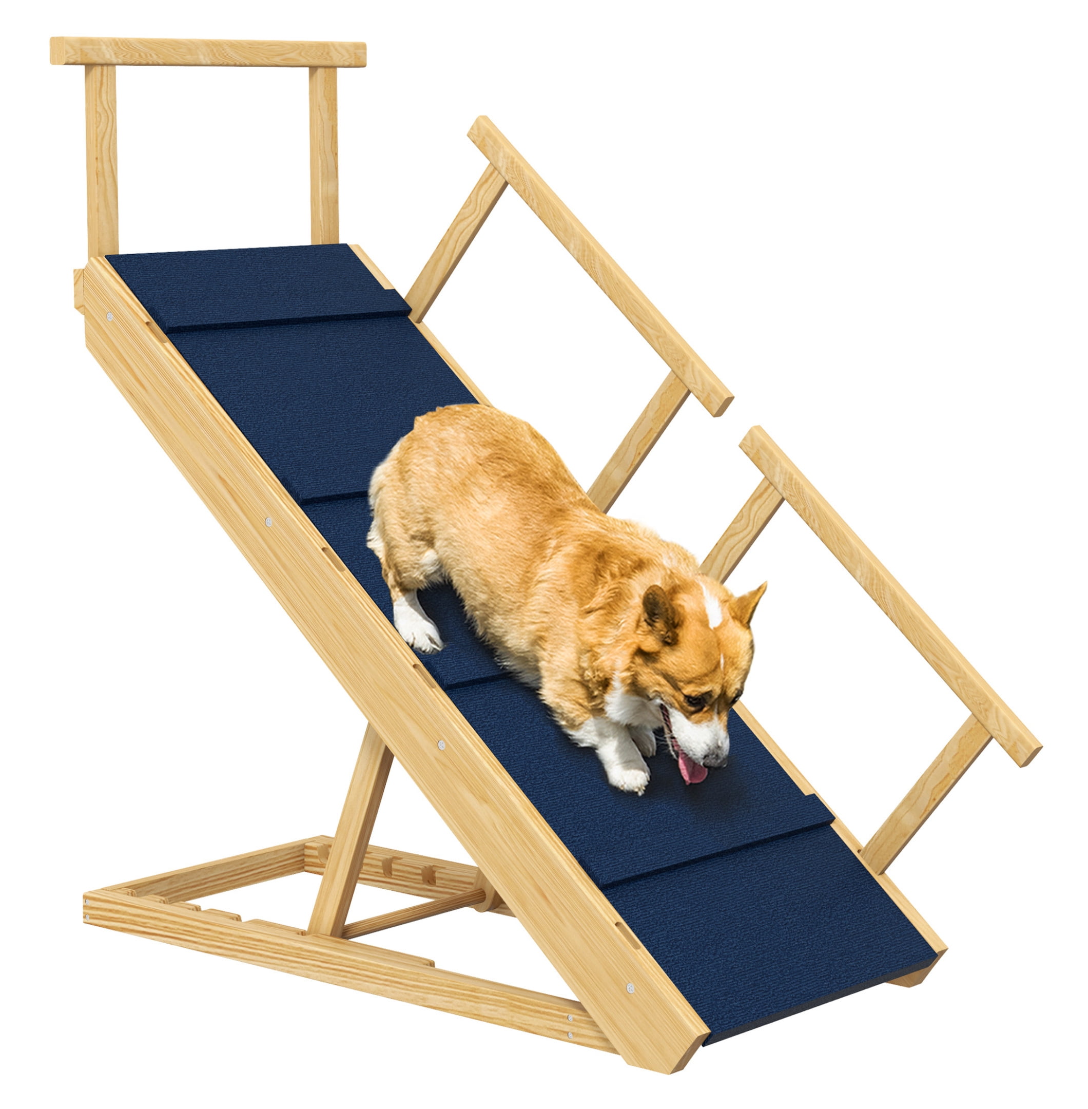 Dog Ramp, Adjustable 4 Height Pet Ramp, Foldable Wooden Dog Stairs with ...