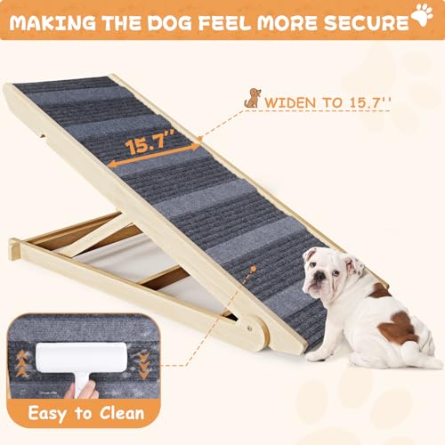 Dog Ramp for Bed, Folding Wooden Pet Ramp for Small Large Dogs Cats, 7 ...