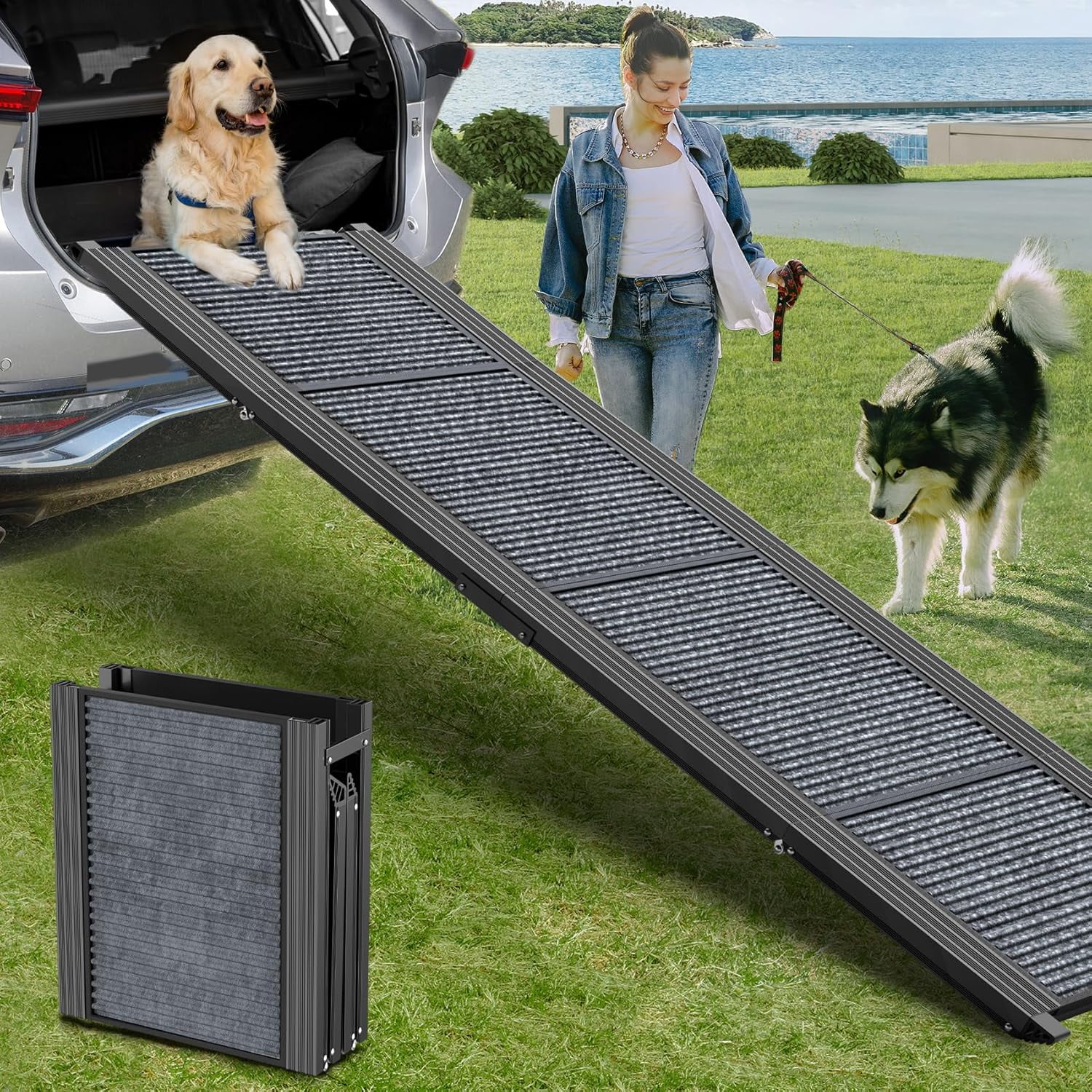 Dog Ramp for Car 71" Extra Long & 17.2" Wide Folding Pet Ramp Dog Ramps ...