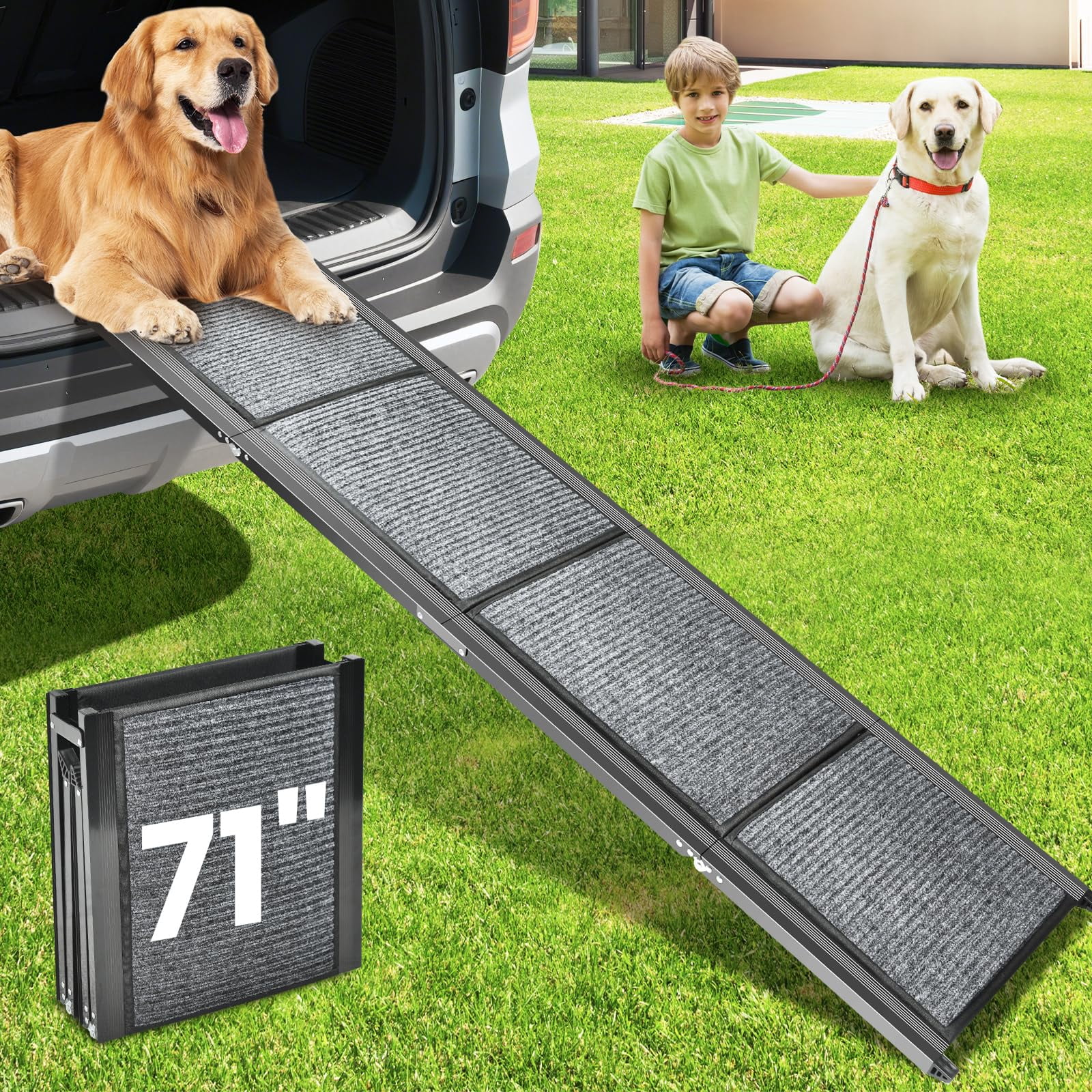 Dog Ramp for Car, 71''x 17.3'' AIS1 Extra Long Dog Ramp for Truck with ...