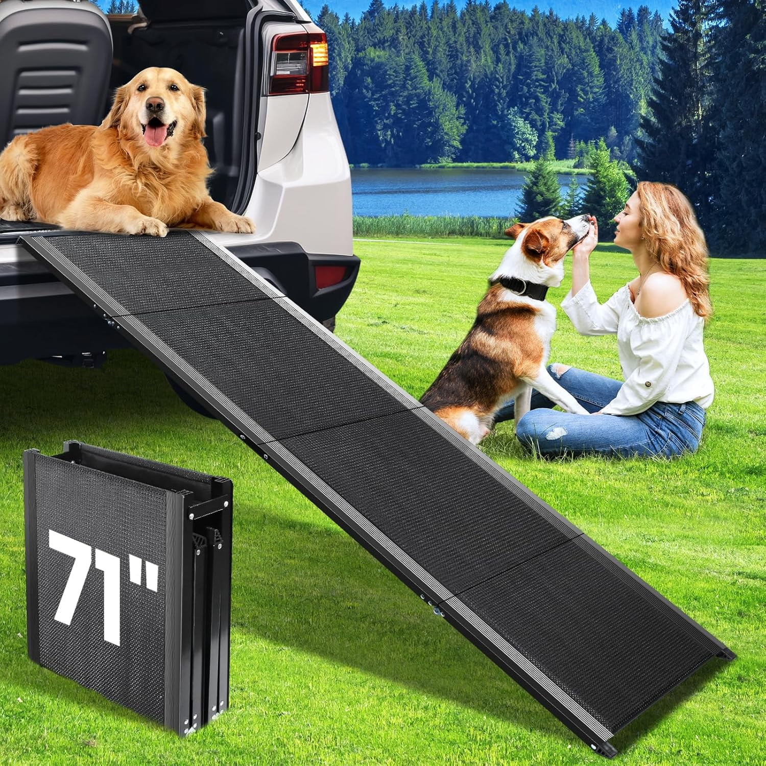 Dog Ramp for Car, 71''x 17'' Extra Long Folding Dog Ramps, Pet Ramp for ...