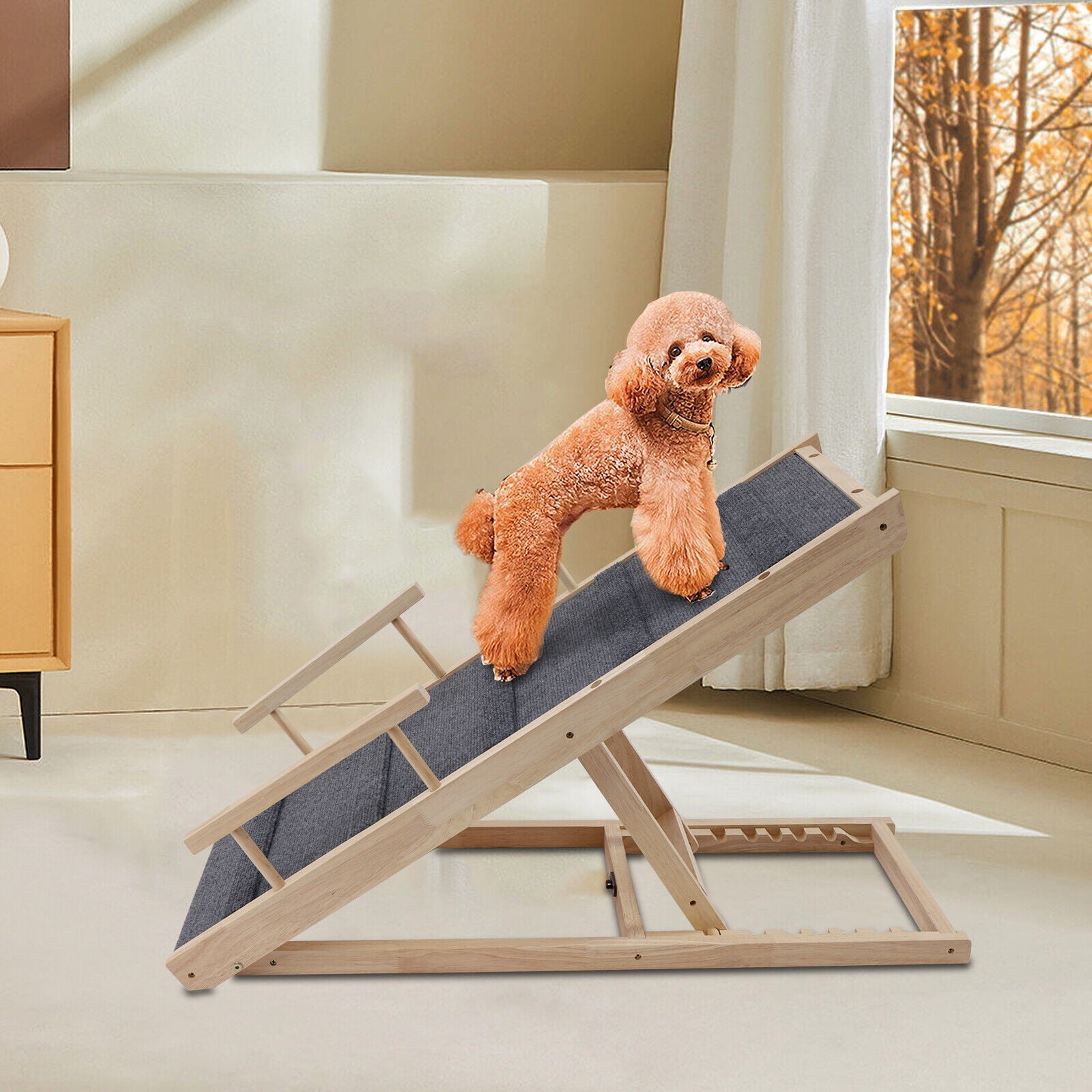 Dog Ramp for Bed, Wooden Dog Stairs with Rails,6 Adjustable Height ...