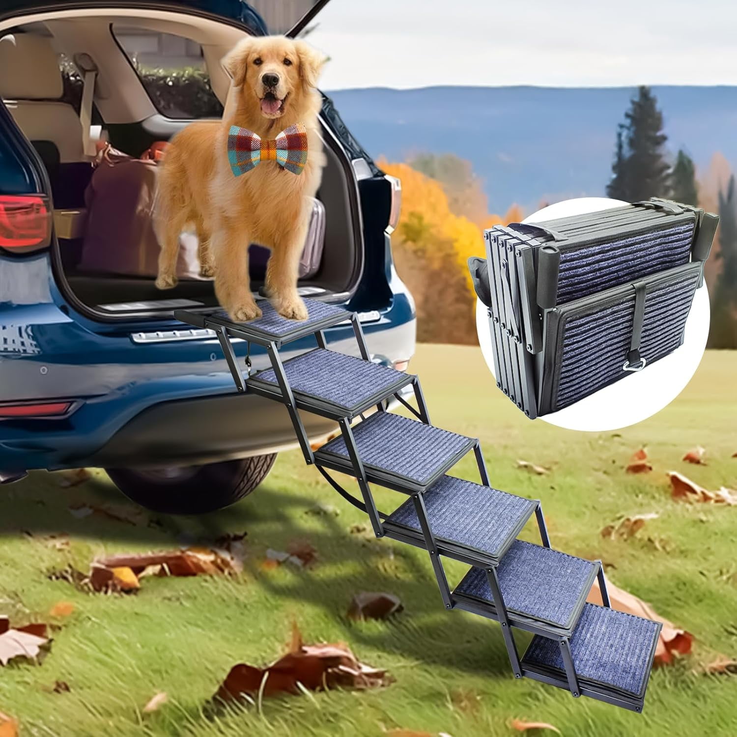 Dog Ramp for Car Truck and SUV Dog Stairs for Large Dogs Folding Pet ...