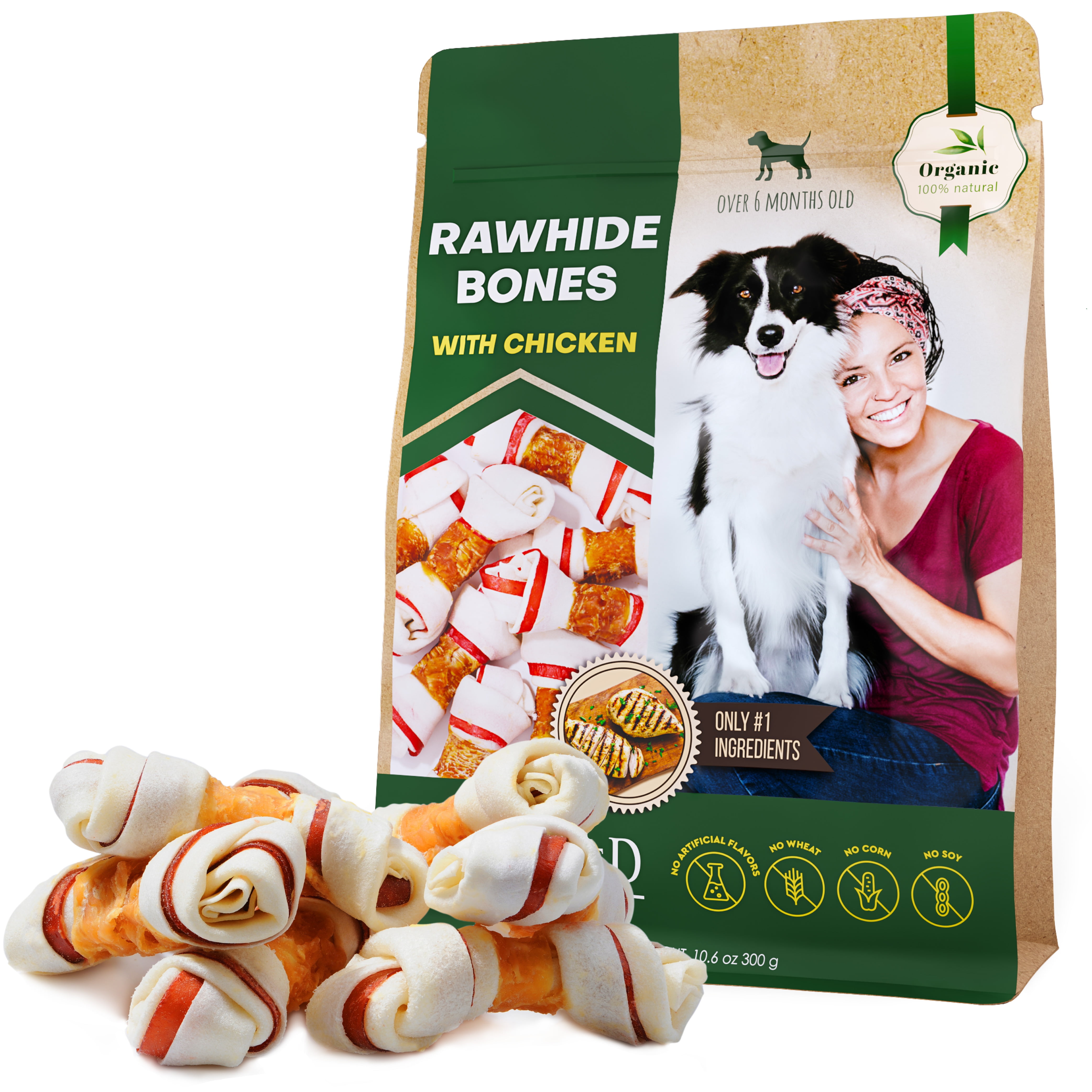 Organic Chicken Rawhide Treats & Chew Bones: Healthy & Grain Free ...