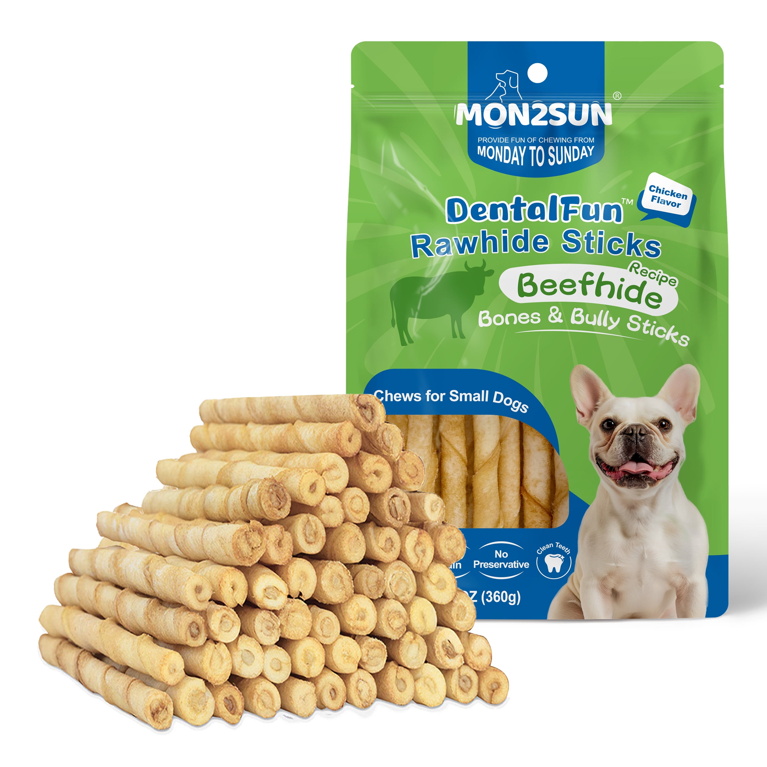 MON2SUN, Rawhide Twist Sticks, 13 oz, Chicken Flavor Small Dog Chews ...