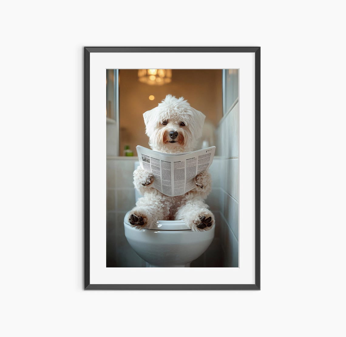 Dog Reading Newspaper on Toilet Nursery Dog Bathroom Museum Grade ...