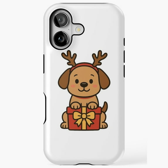 Dog Reindeer Antlers Gift Box Case for iPhone 11 12 13 14 15 16 17 Pro ...