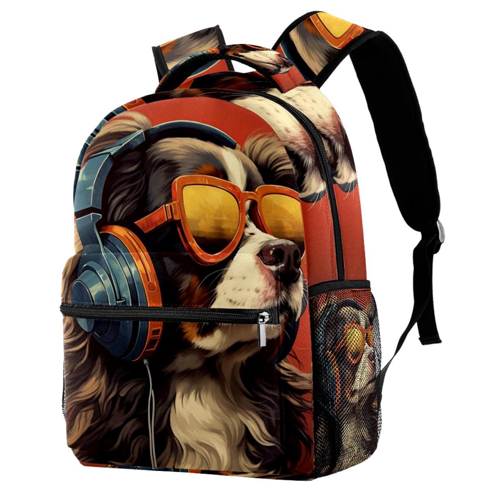 Dog Retro Red Background Lightweight Backpacks Roomy Interior, Casual ...