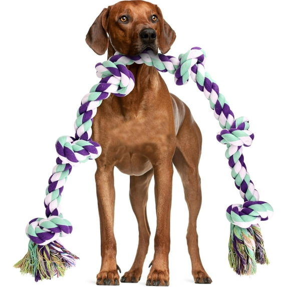 Dog Rope Toy 42In 6 Knots Indestructible Natural Cotton - Tough Chew ...